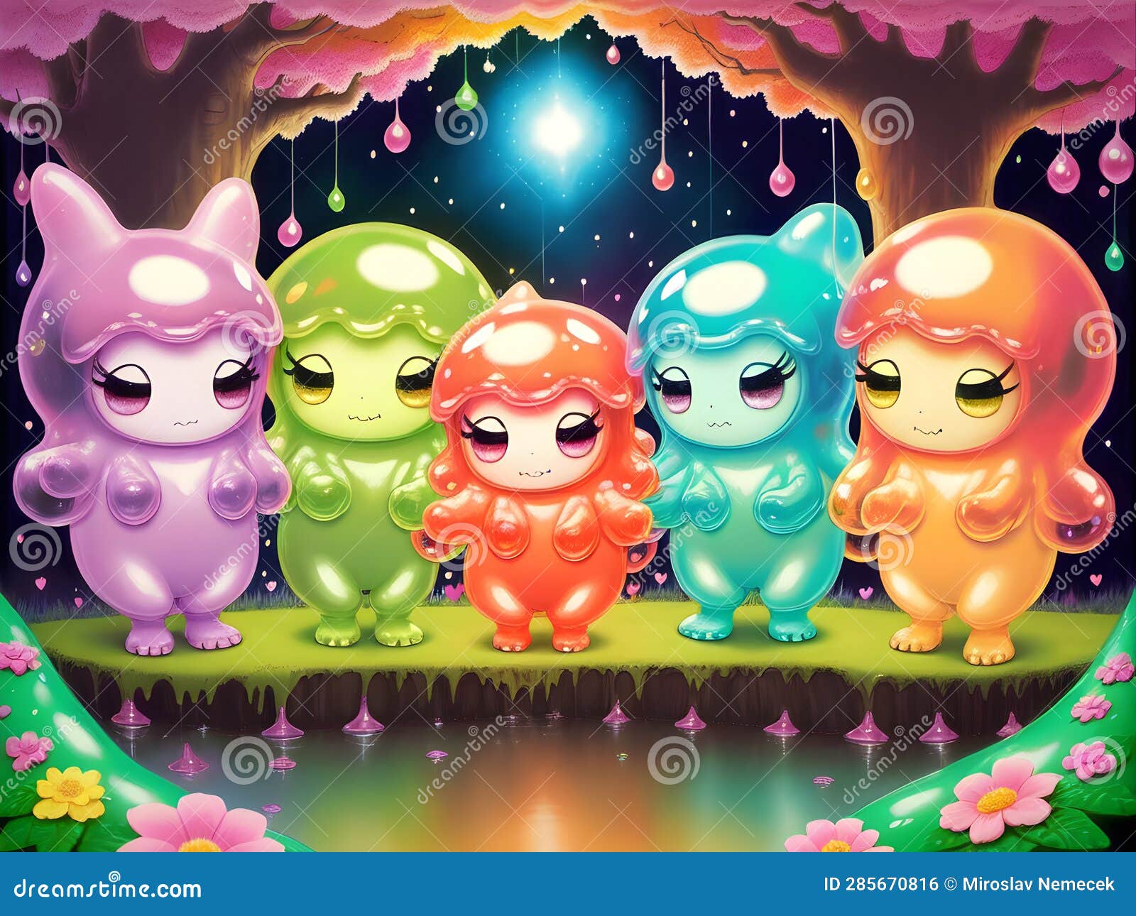 Cute Slime Creatures Celebrating, Generative AI Illustration Stock ...