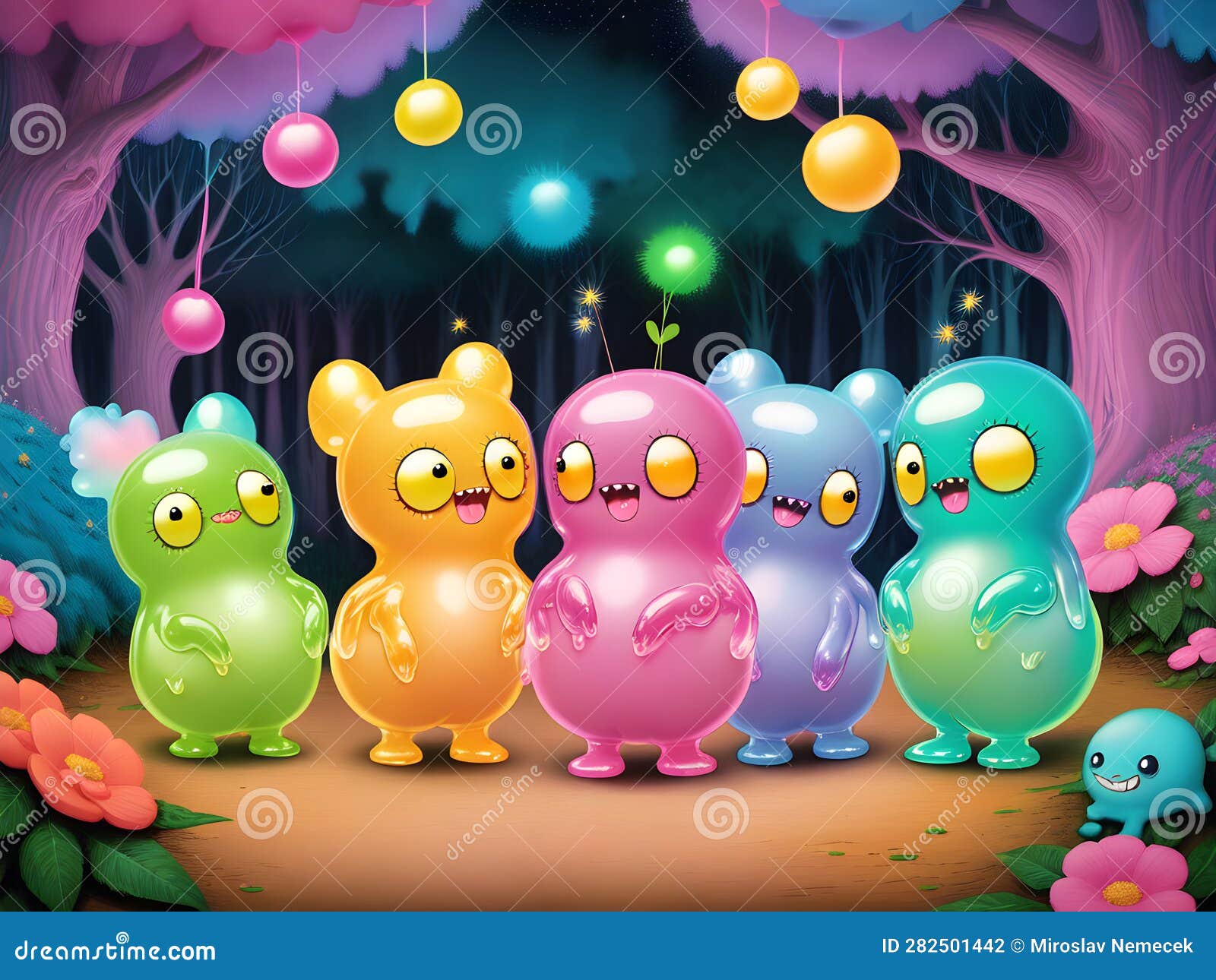 Cute Slime Creatures Celebrating, Generative AI Illustration Stock ...