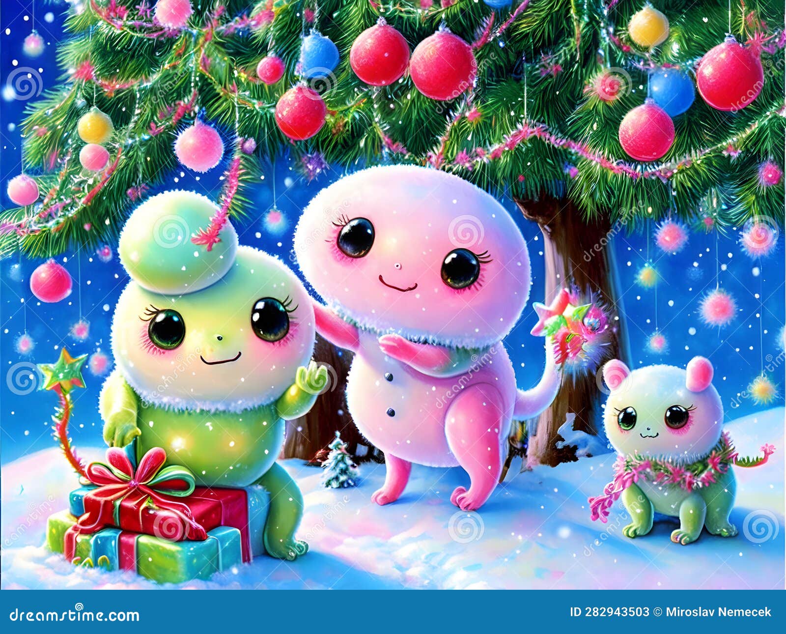 Cute Slime Creatures Christmas, Generative AI Illustration Stock ...