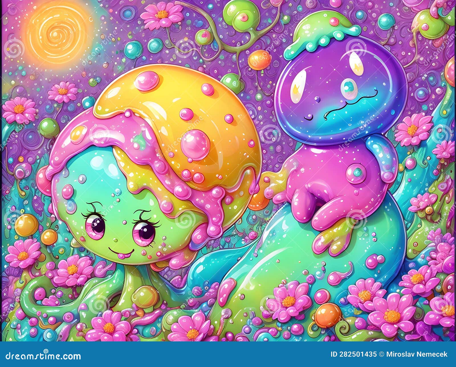 Cute Slime Creatures, Generative AI Illustration Stock Illustration ...