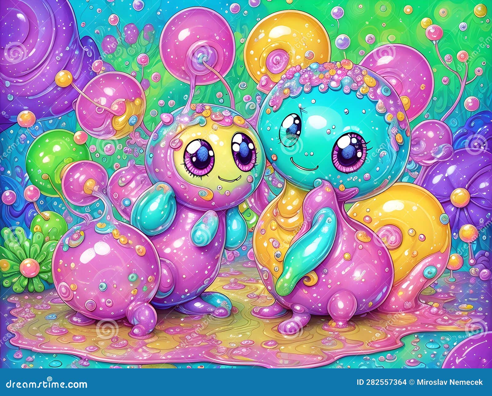 Cute Slime Creatures, Generative AI Illustration Stock Illustration ...
