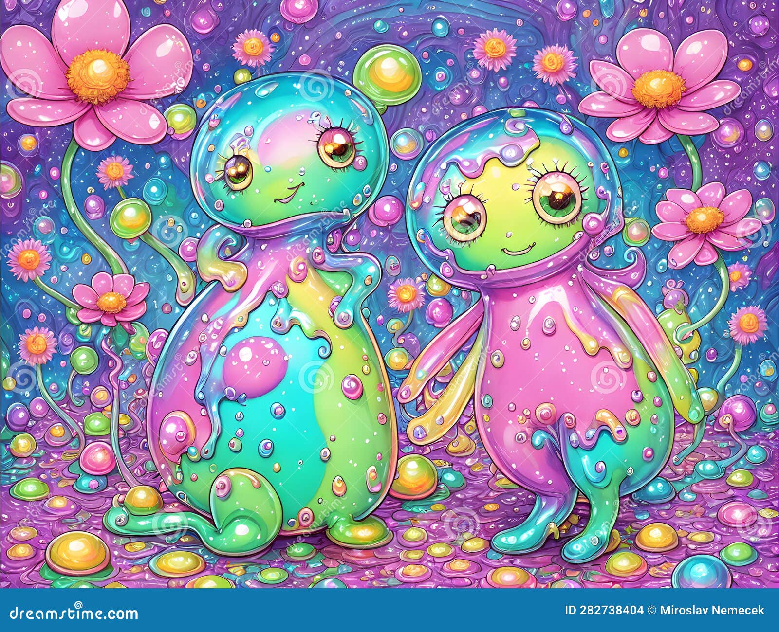 Cute Slime Creatures, Generative AI Illustration Stock Illustration ...