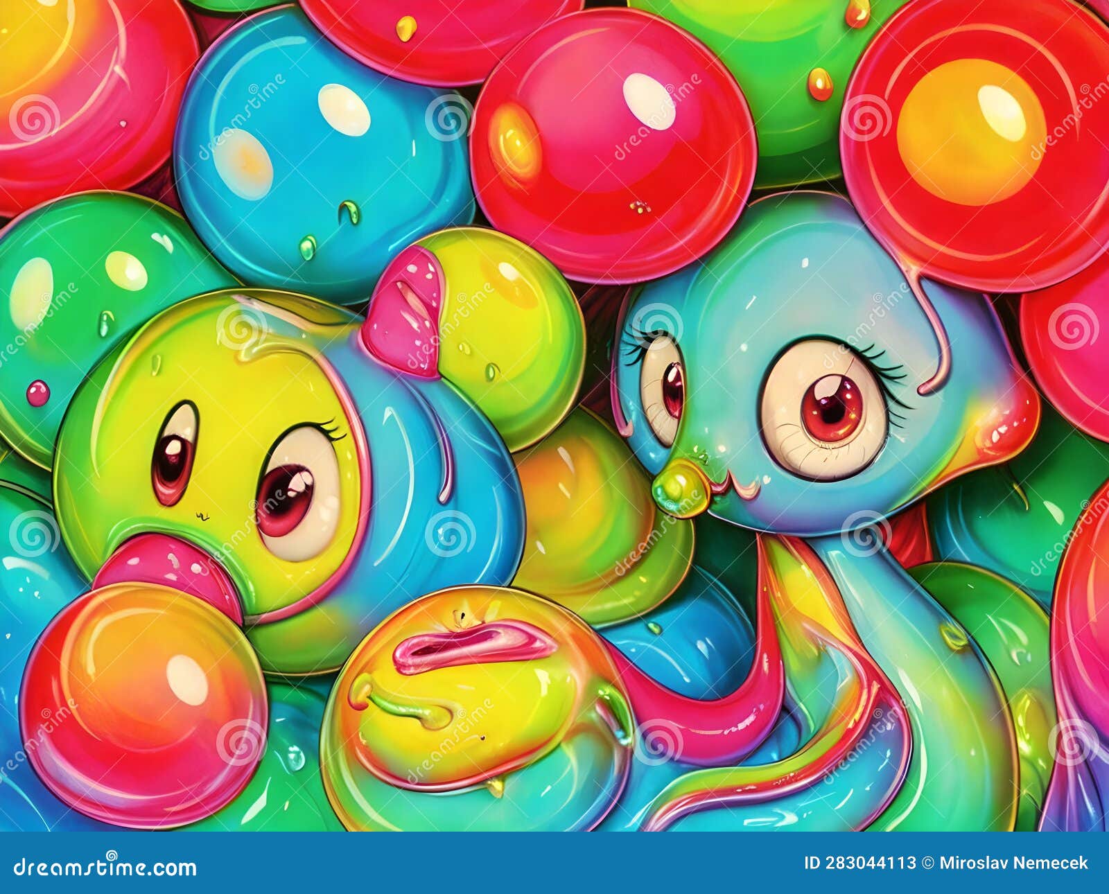 Cute Slime Creatures, Generative AI Illustration Stock Illustration ...