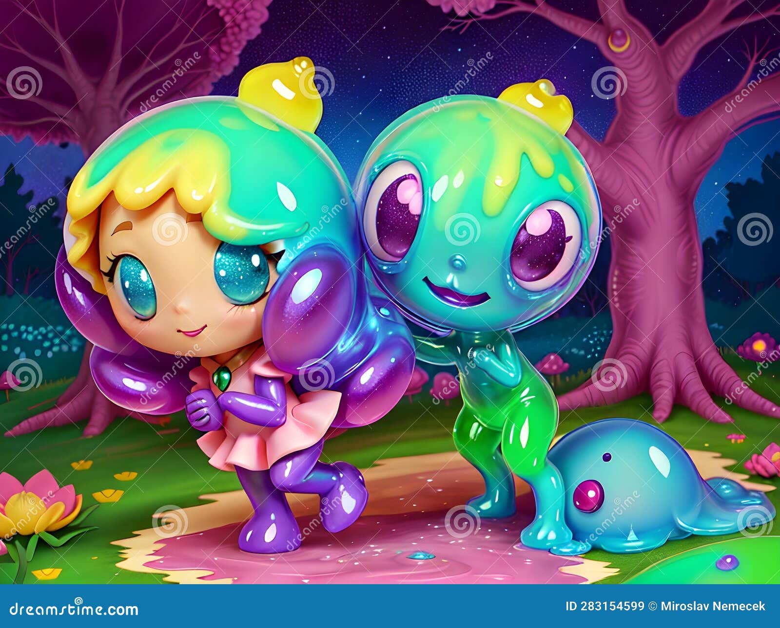 Cute Slime Creatures, Generative AI Illustration Stock Illustration ...