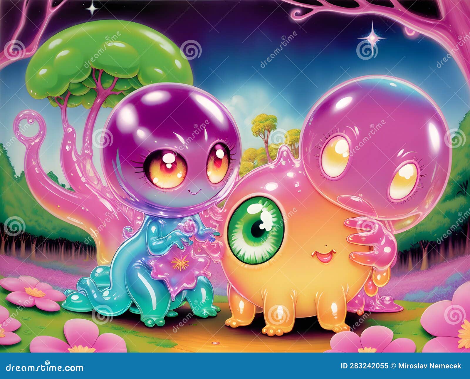 Cute Slime Creatures, Generative AI Illustration Stock Image - Image of ...