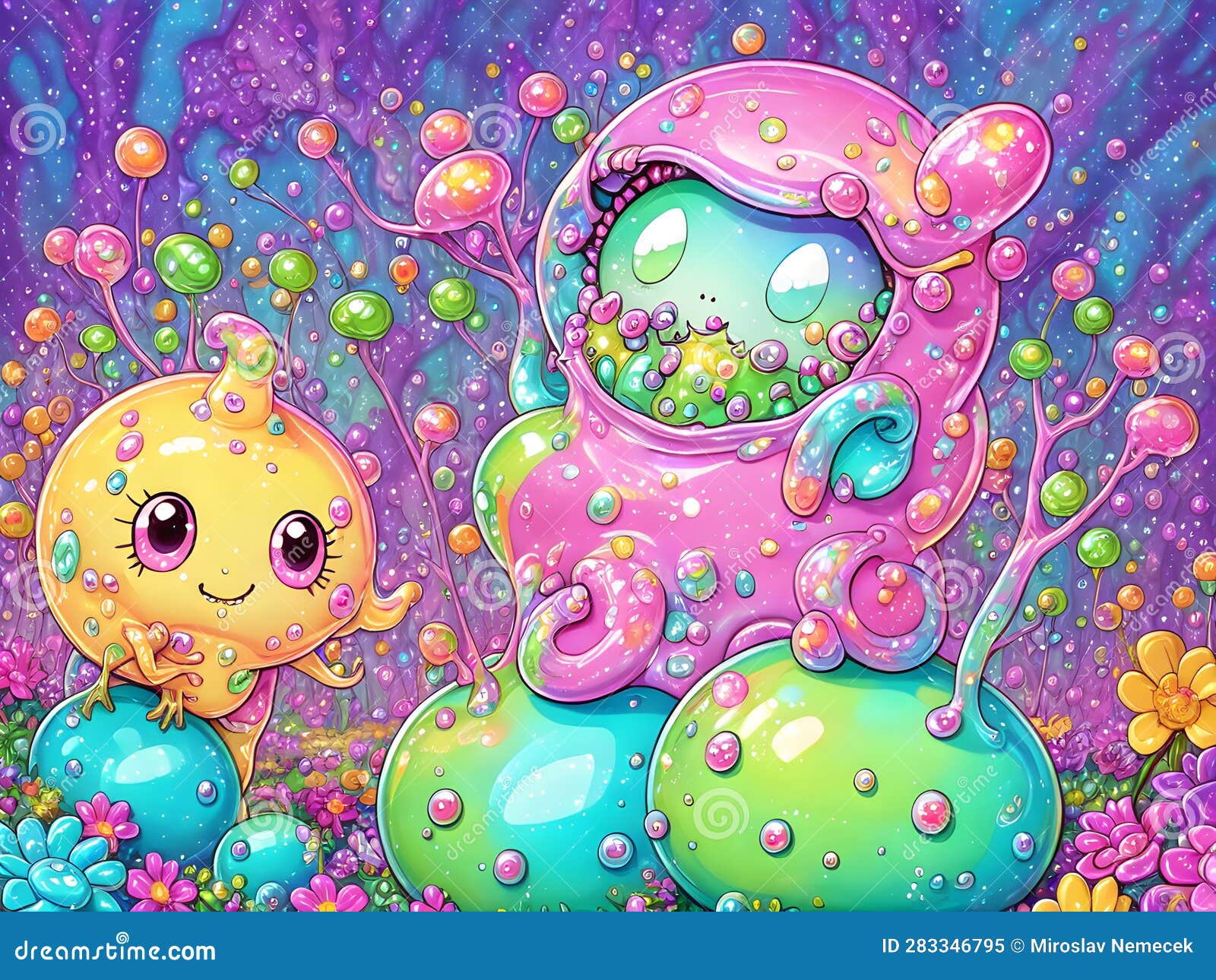 Cute Slime Creatures, Generative AI Illustration Stock Illustration ...
