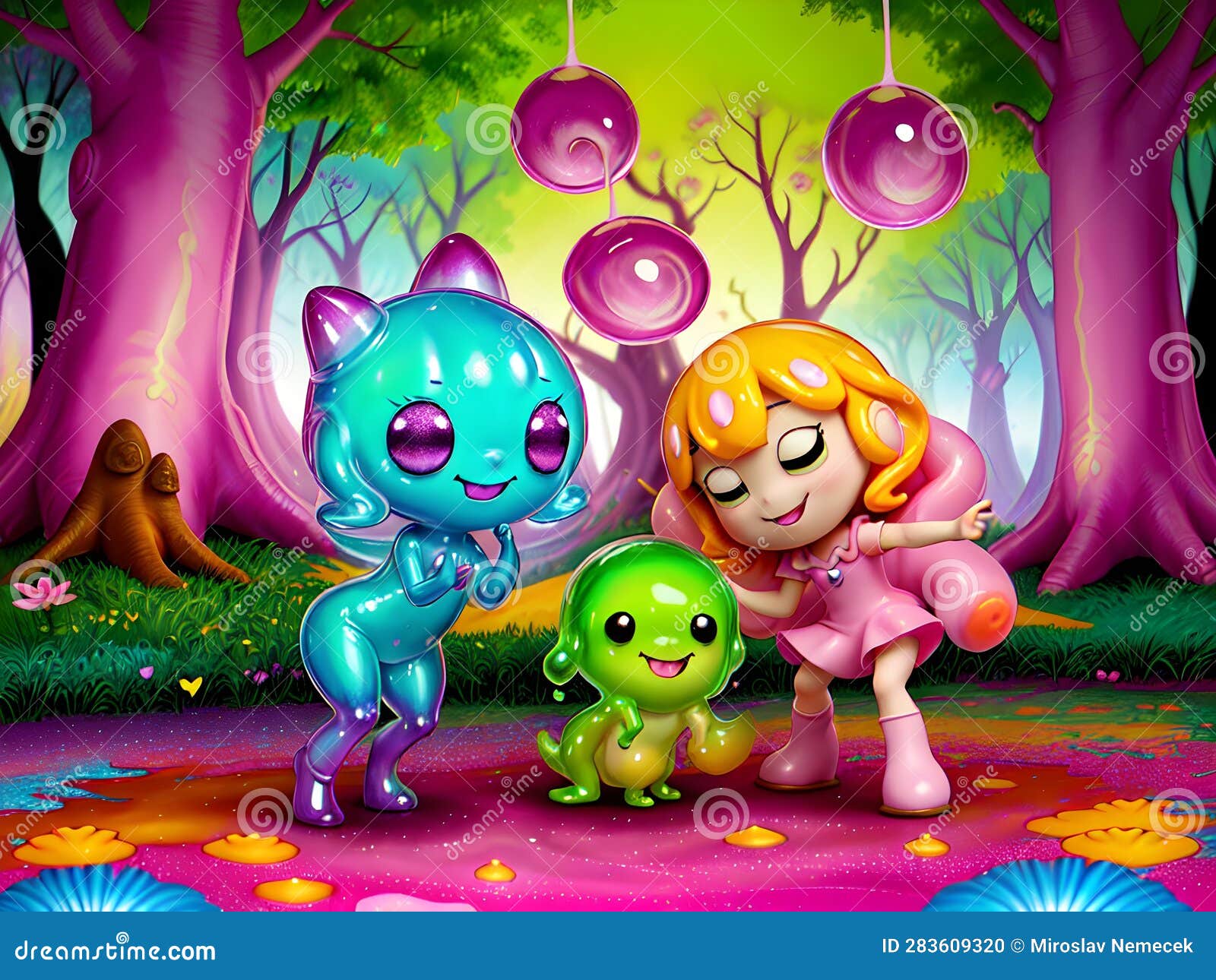 Cute Slime Creatures, Generative AI Illustration Stock Illustration ...