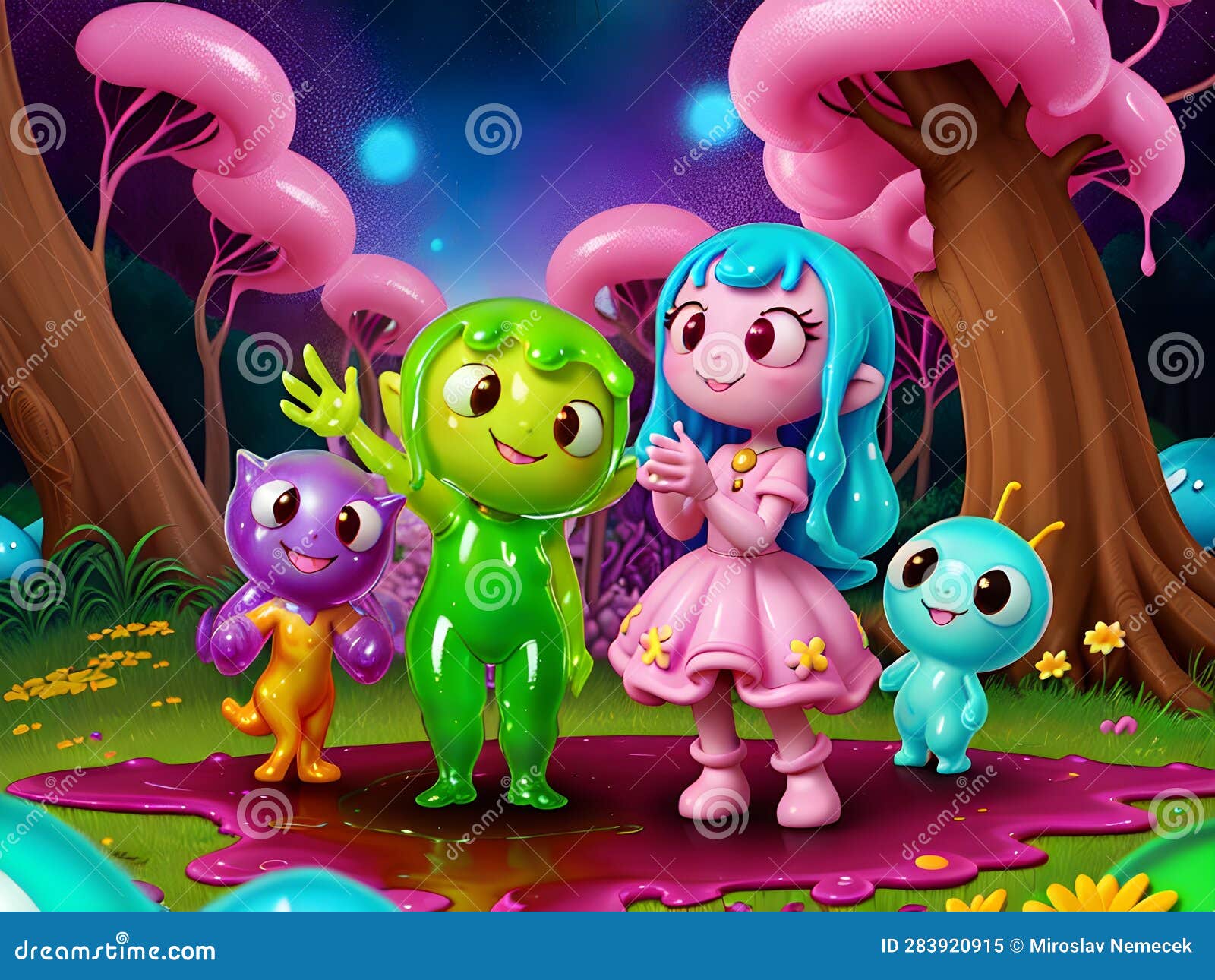 Cute Slime Creatures, Generative AI Illustration Stock Illustration ...
