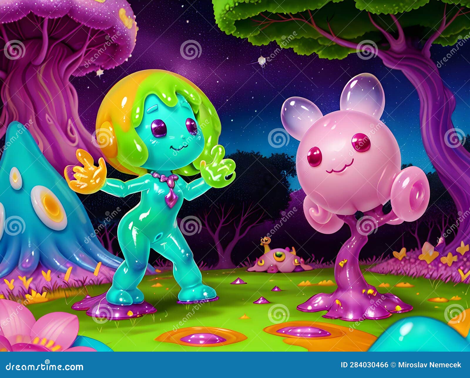 Cute Slime Creatures, Generative AI Illustration Stock Illustration ...