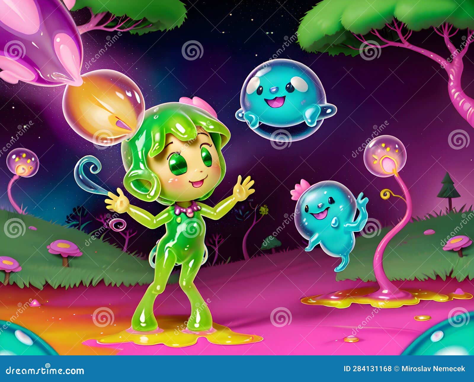 Cute Slime Creatures, Generative AI Illustration Stock Illustration ...