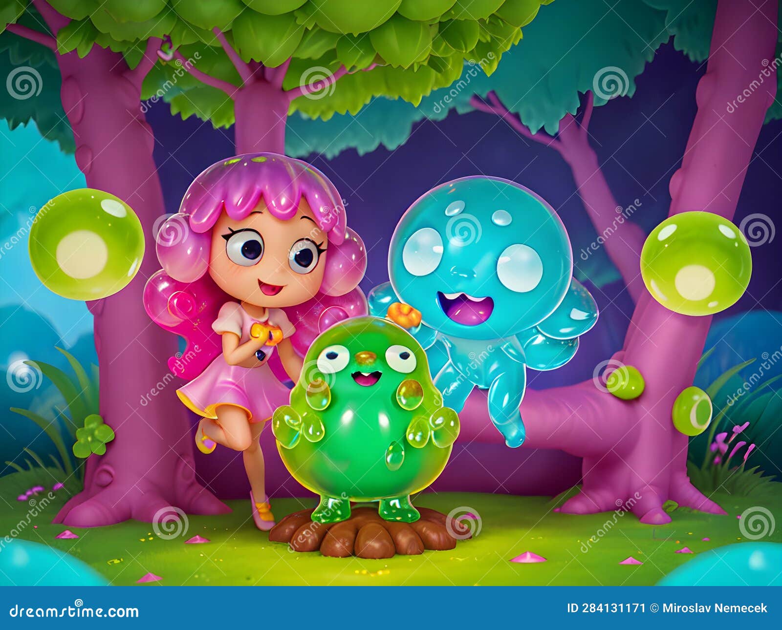 Cute Slime Creatures In Outerspace, Generative AI Illustration Stock ...