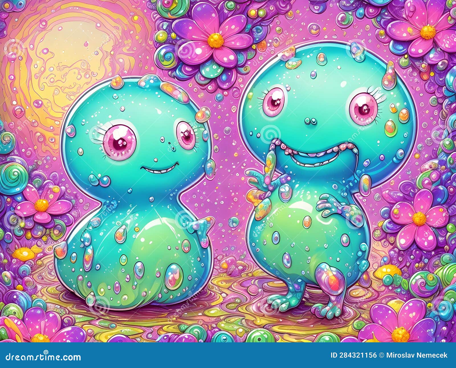 Cute Slime Creatures, Generative AI Illustration Stock Illustration ...