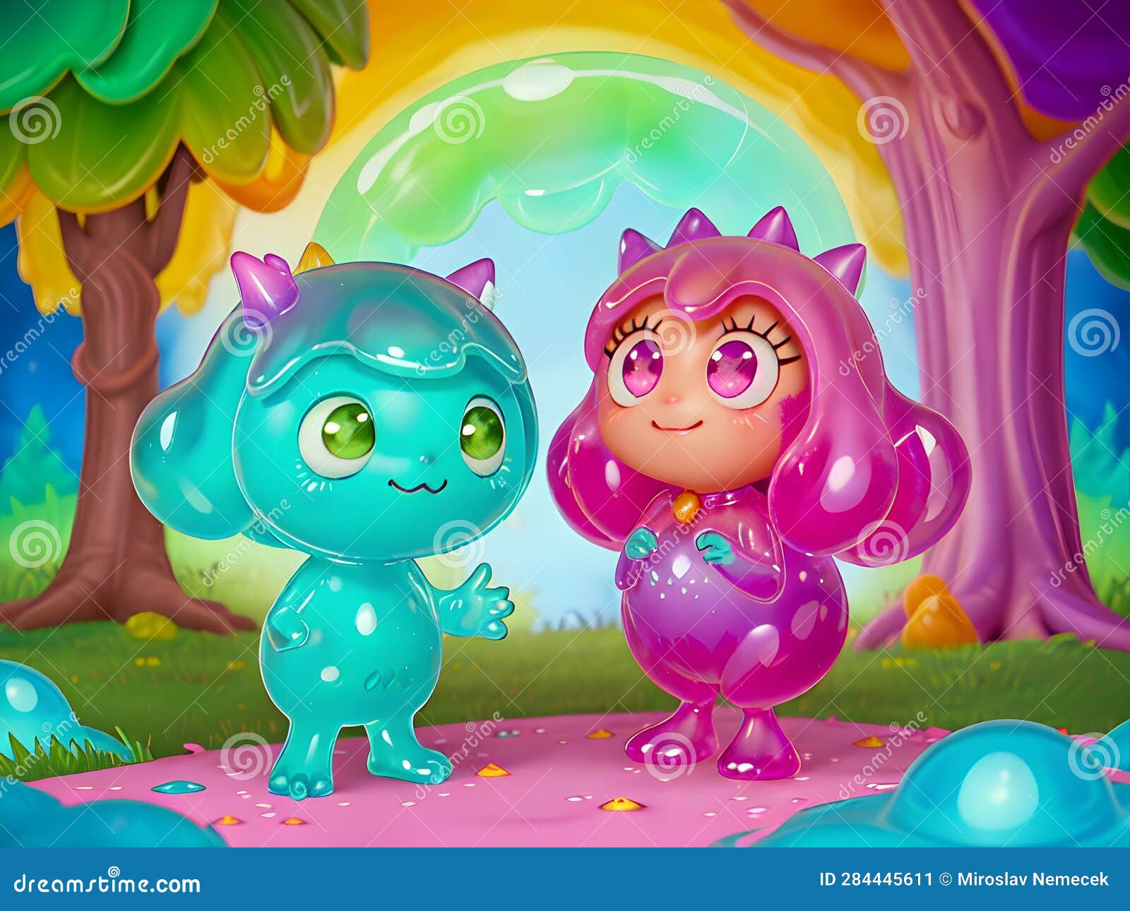 Cute Slime Creatures, Generative AI Illustration Stock Illustration ...