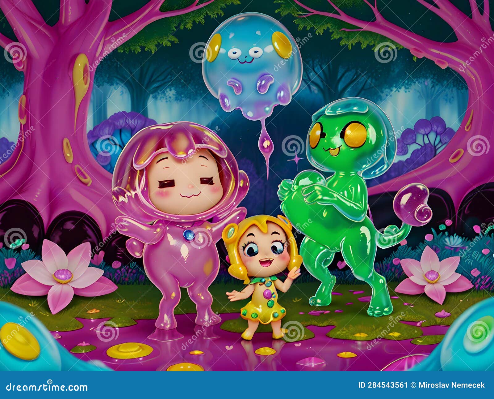 Cute Slime Creatures, Generative AI Illustration Stock Illustration ...