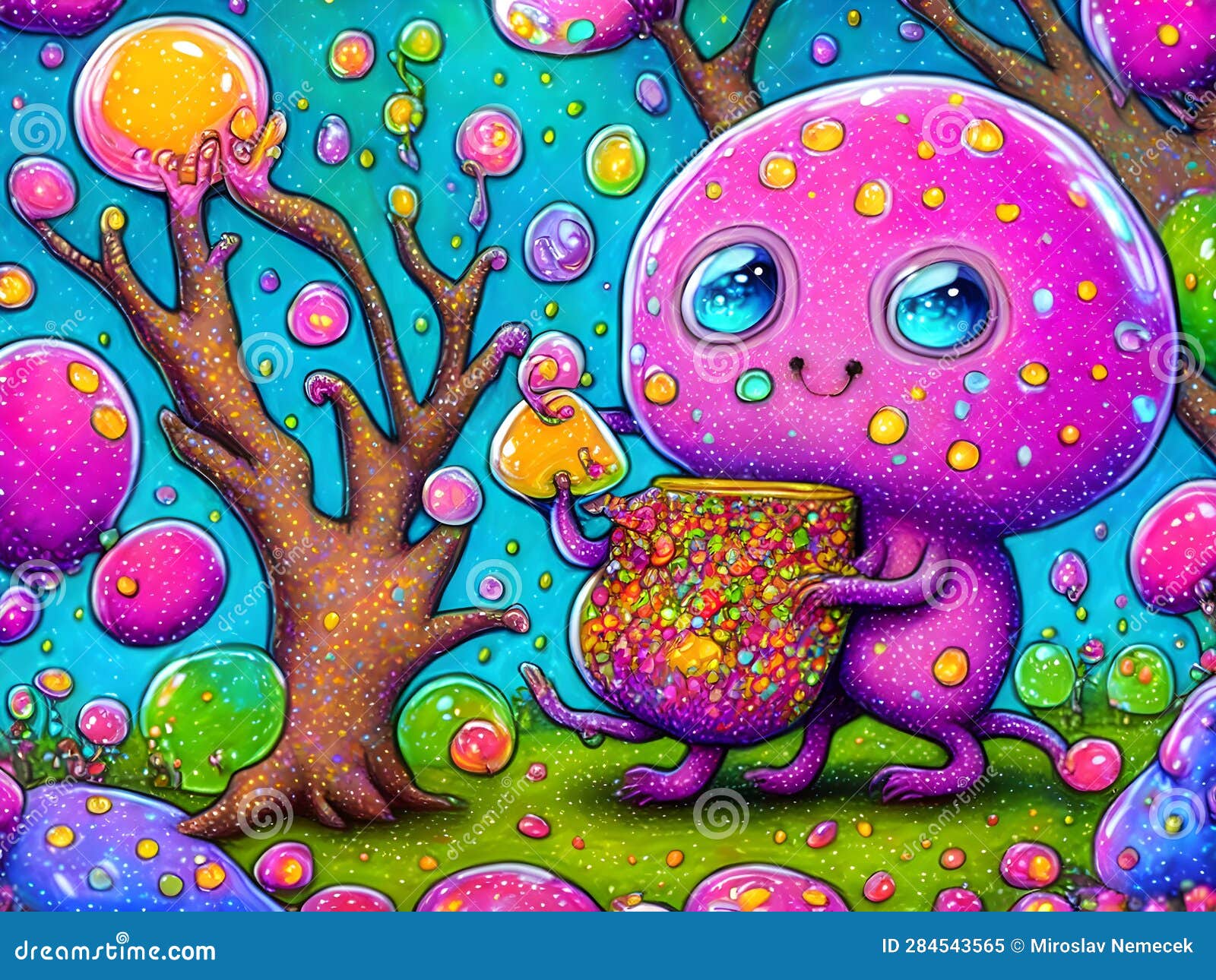 Cute Slime Creatures In Outerspace, Generative AI Illustration Stock ...