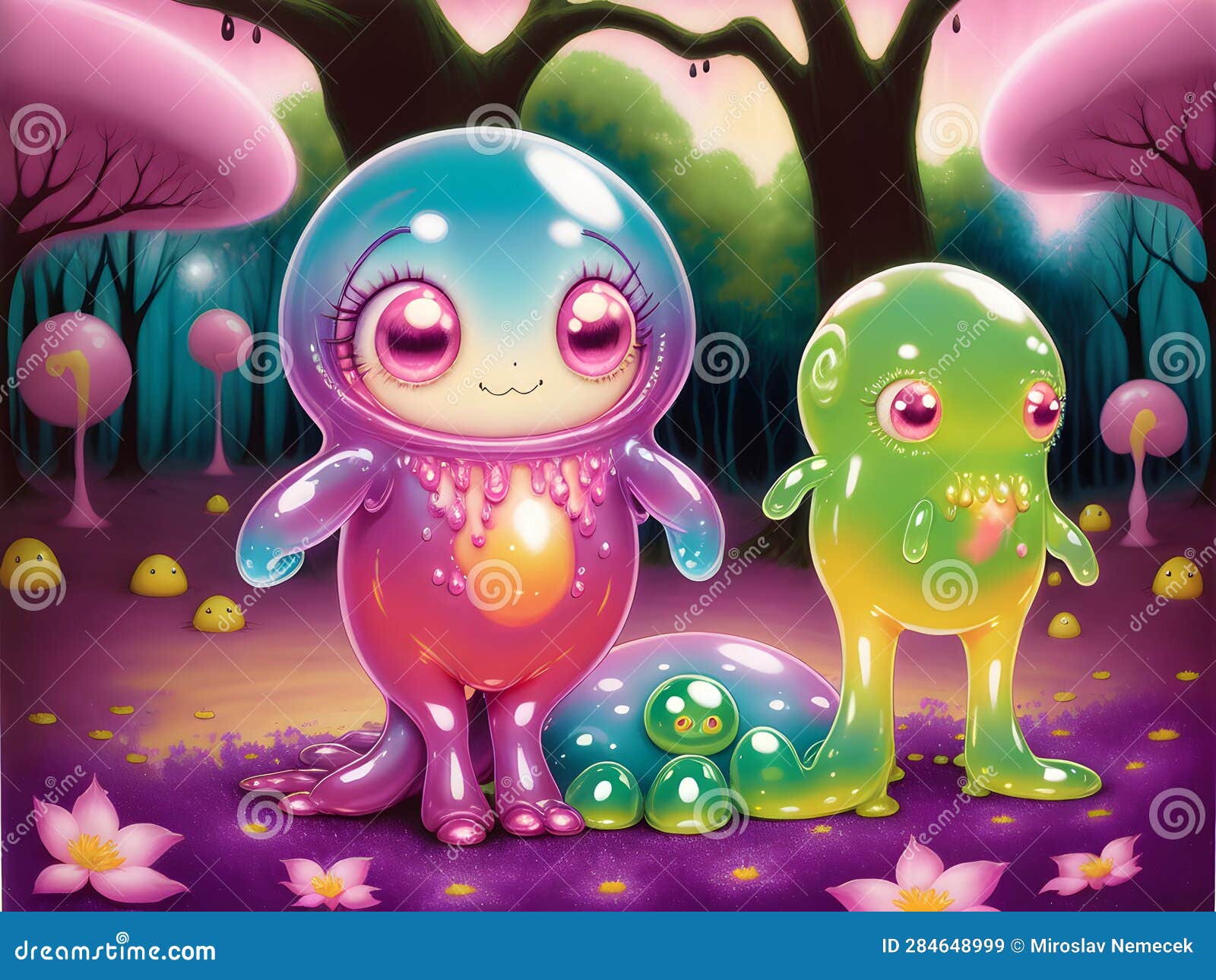 Cute Slime Creatures In Outerspace, Generative AI Illustration Stock ...