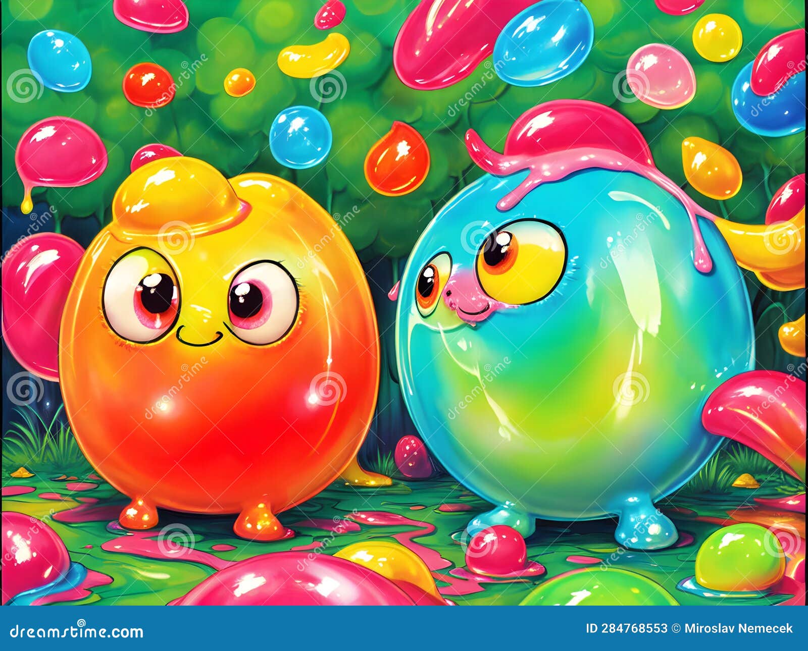 Cute Slime Creatures, Generative AI Illustration Stock Illustration ...