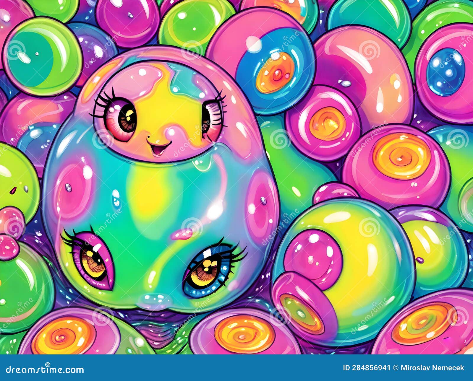 Cute Slime Creatures, Generative AI Illustration Stock Illustration ...
