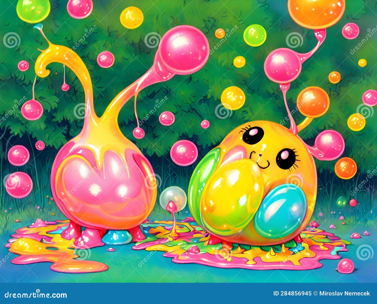 Cute Slime Creatures, Generative AI Illustration Stock Illustration ...