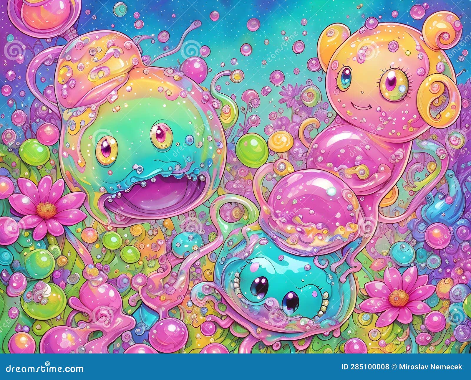 Cute Slime Creatures, Generative AI Illustration Stock Illustration ...