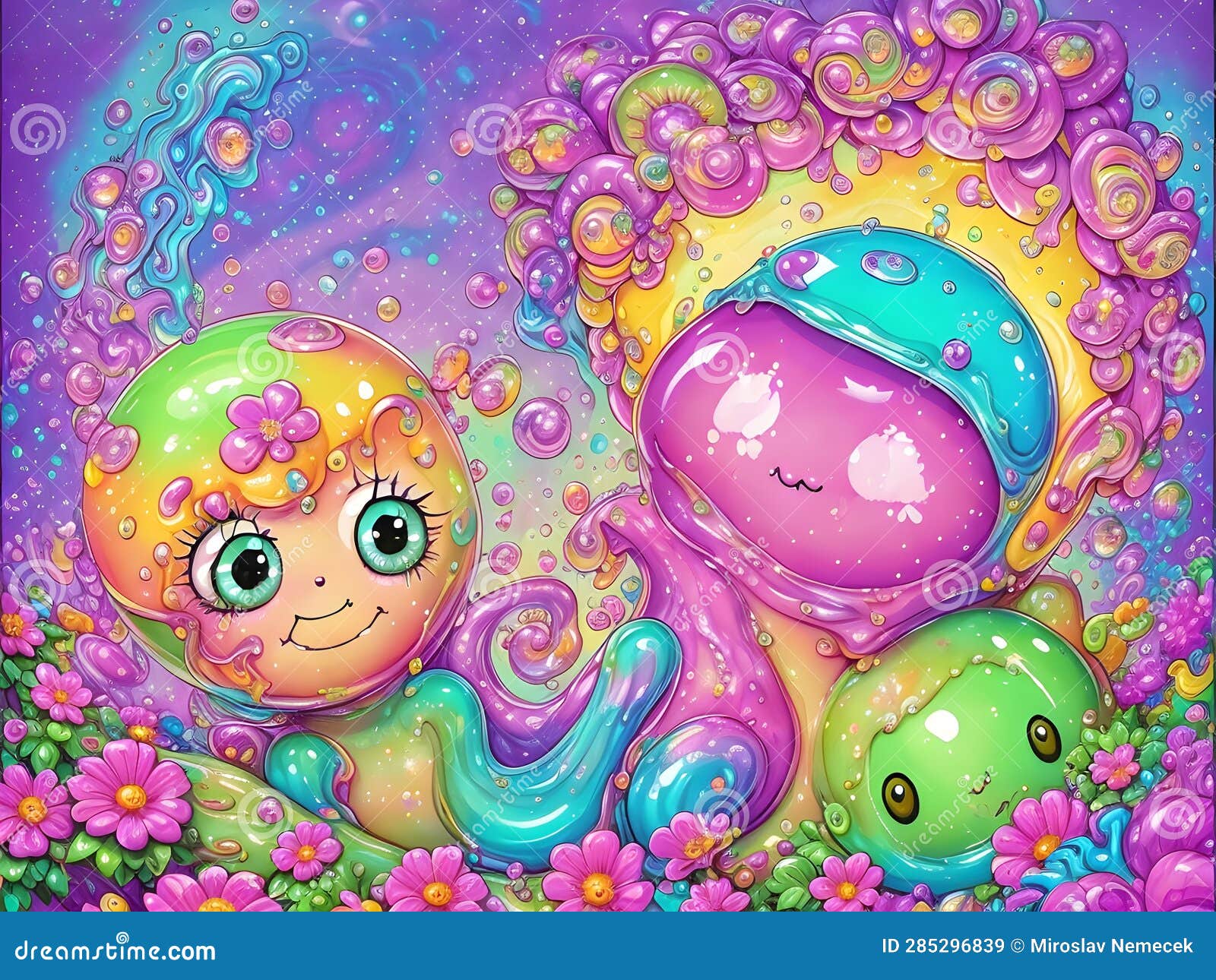 Cute Slime Creatures, Generative AI Illustration Stock Illustration ...