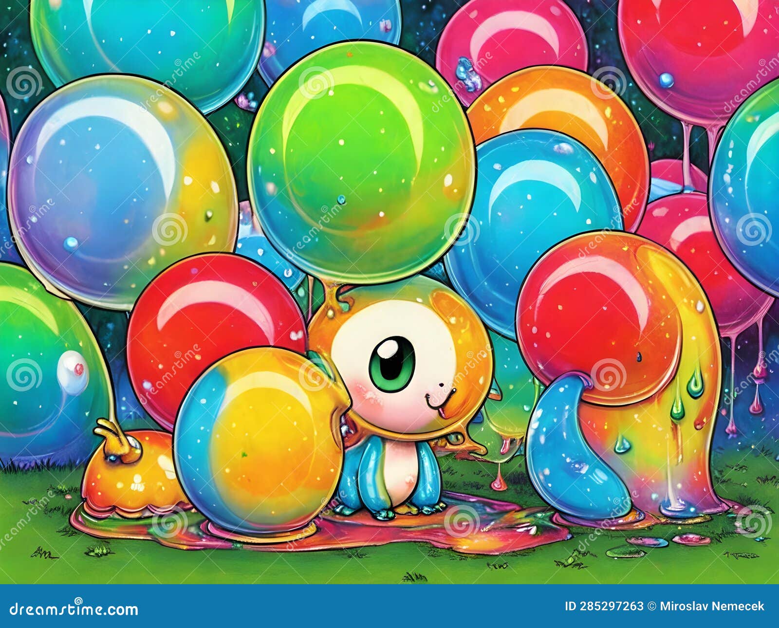 Cute Slime Creatures, Generative AI Illustration Stock Illustration ...