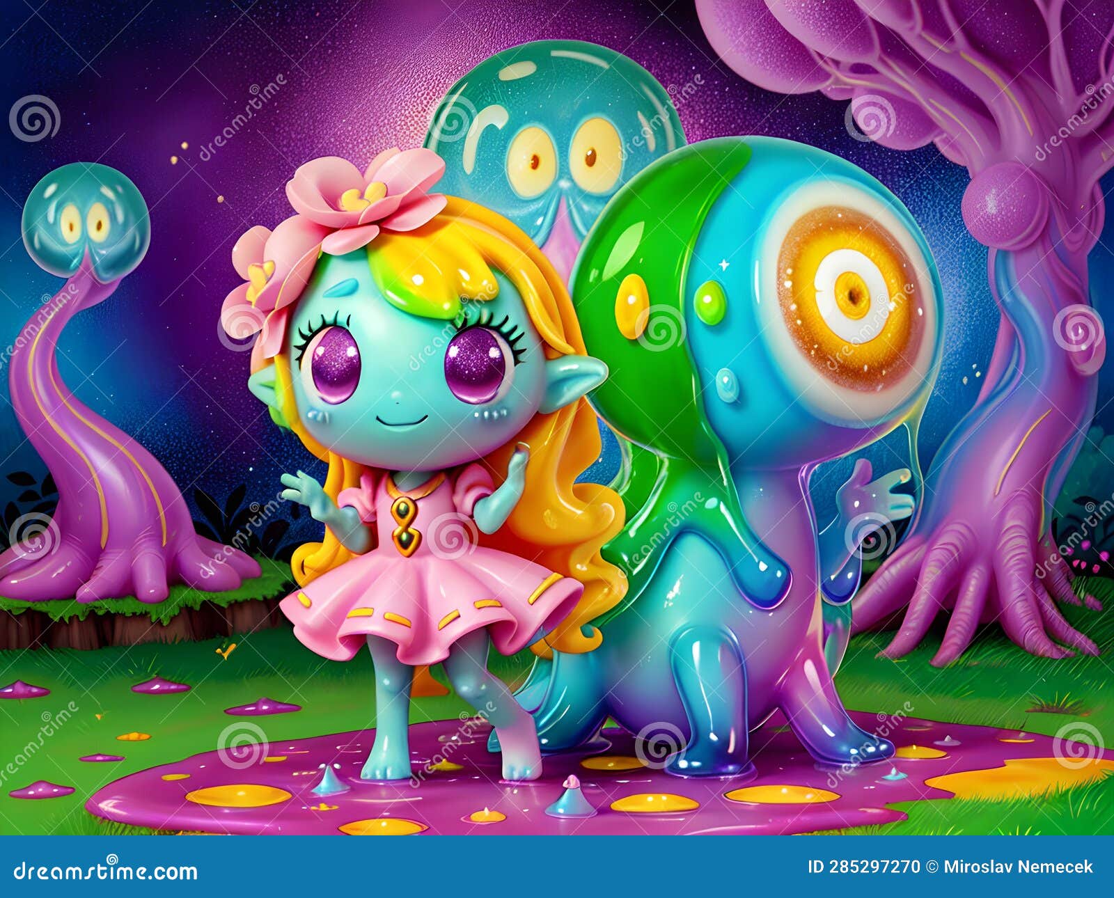 Cute Slime Creatures, Generative AI Illustration Stock Illustration ...
