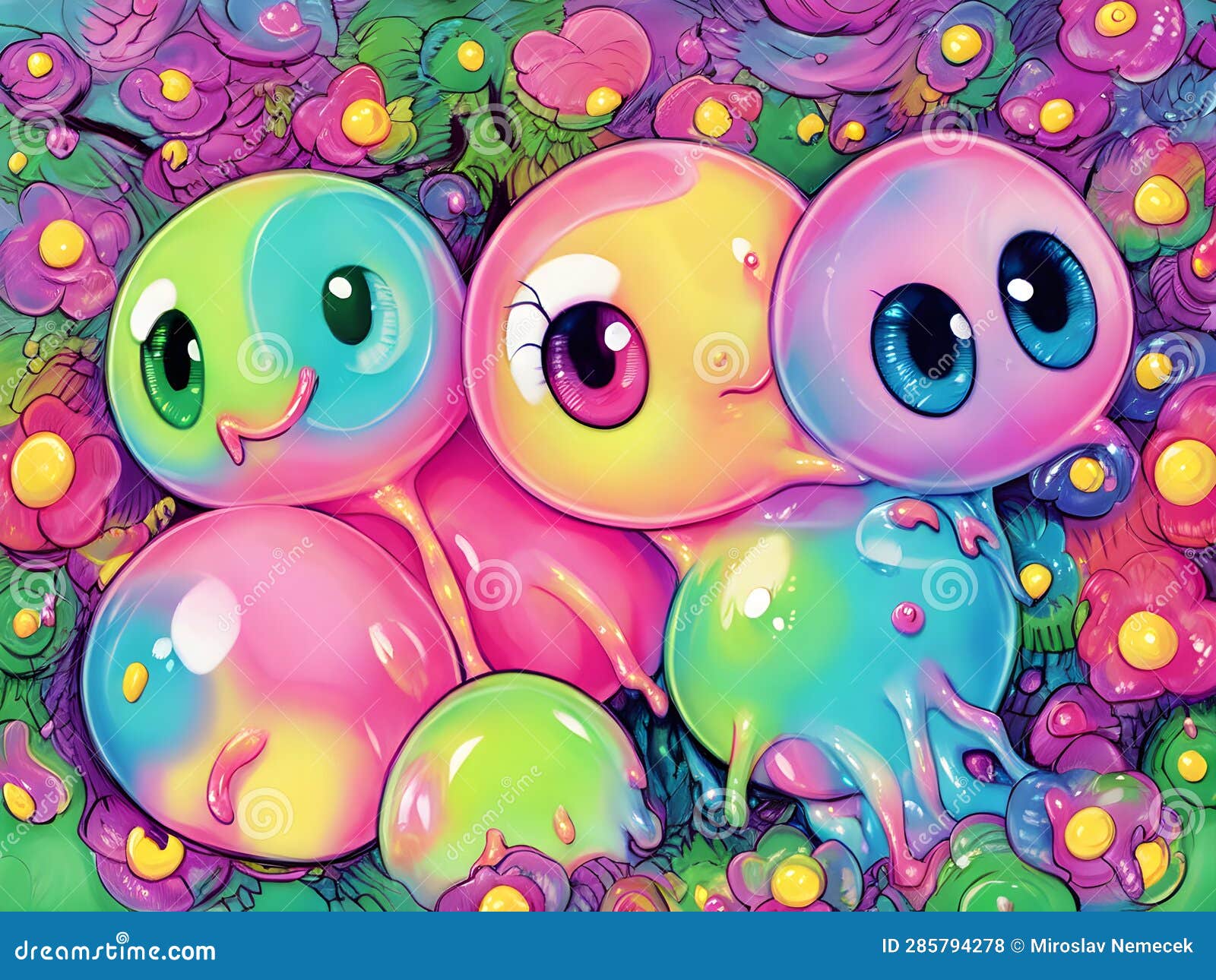 Cute Slime Creatures, Generative AI Illustration Stock Illustration ...
