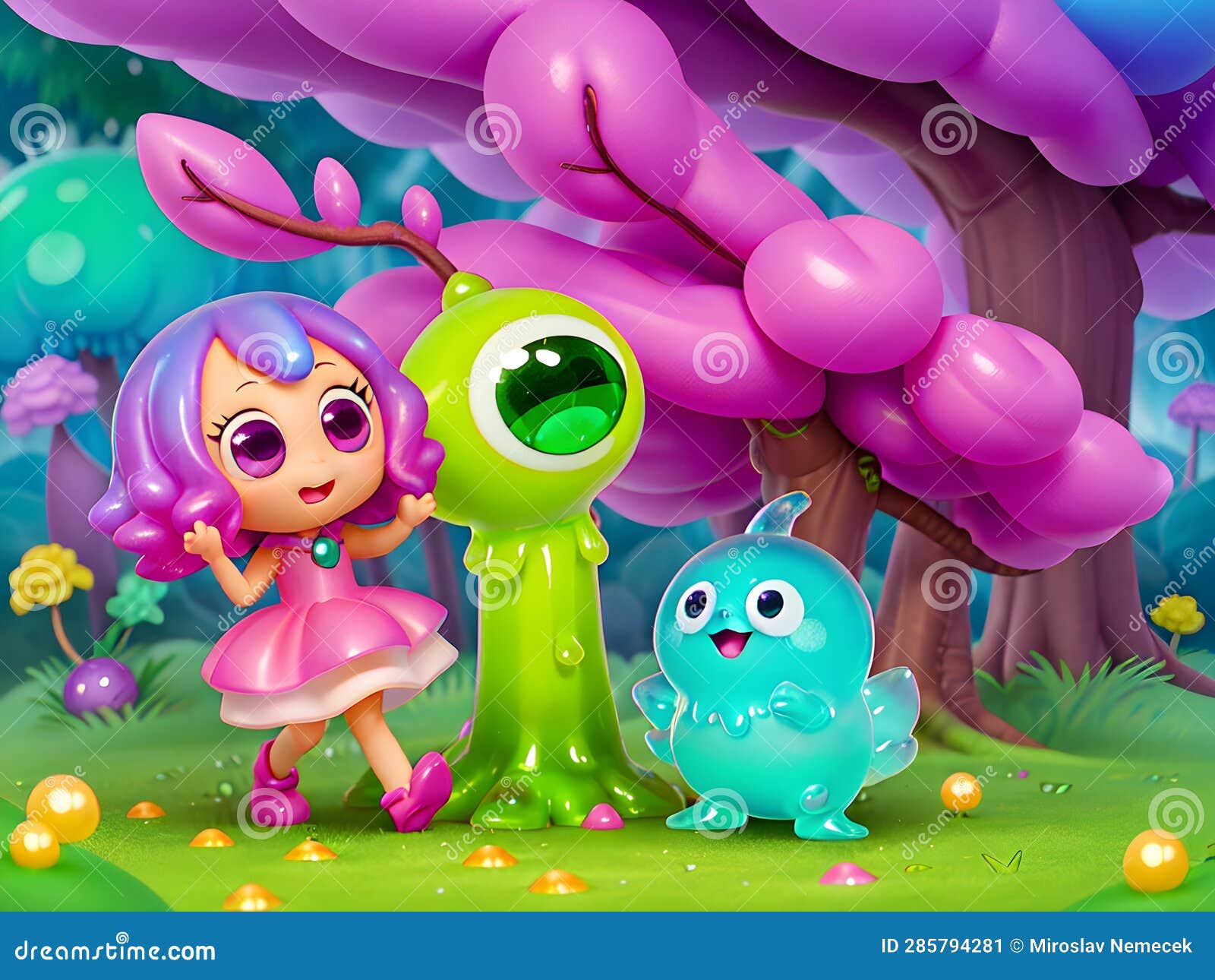 Cute Slime Creatures In Outerspace, Generative AI Illustration Stock ...