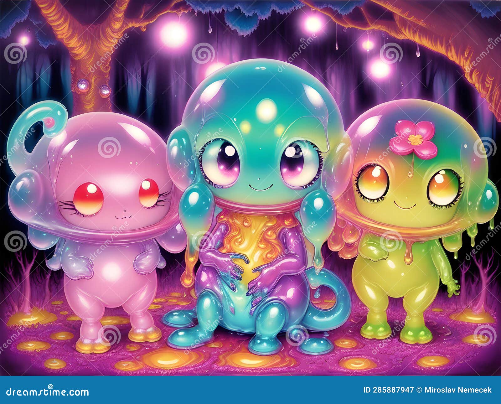 Cute Slime Creatures, Generative AI Illustration Stock Illustration ...