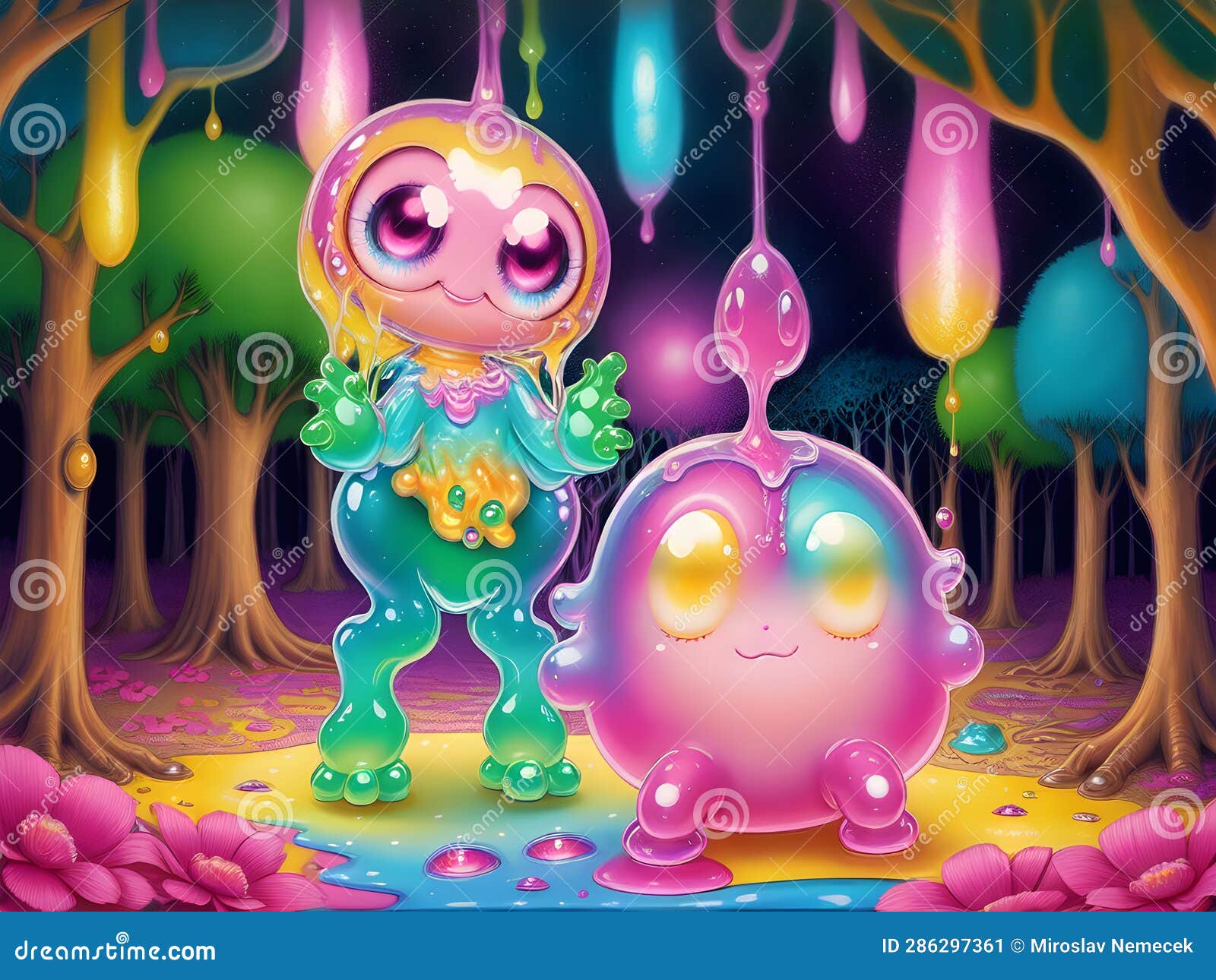Cute Slime Creatures, Generative AI Illustration Stock Illustration ...