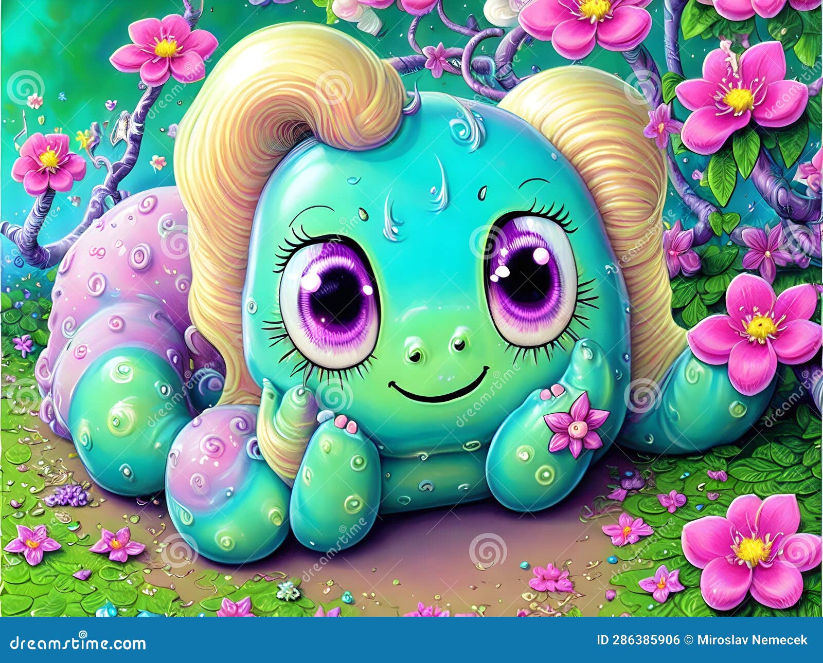 Cute Slime Creatures In Outerspace, Generative AI Illustration Royalty ...