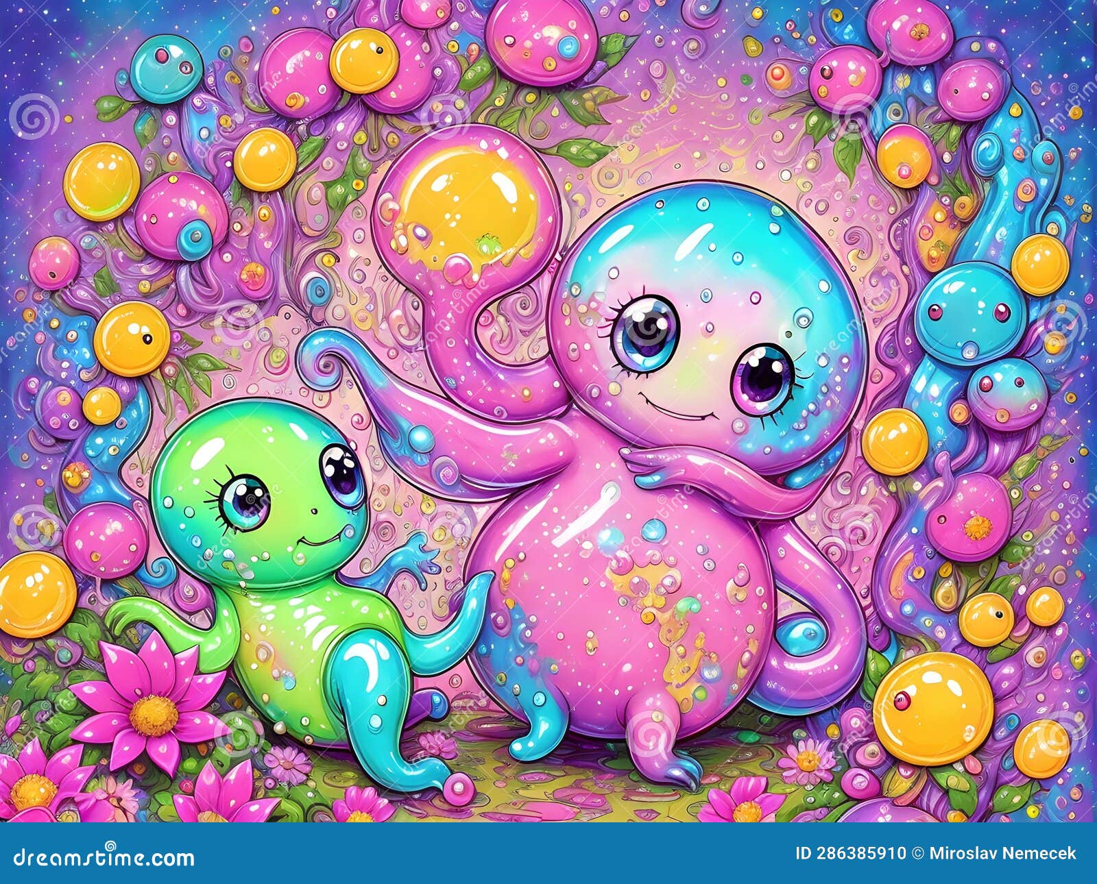Cute Slime Creatures, Generative AI Illustration Stock Illustration ...