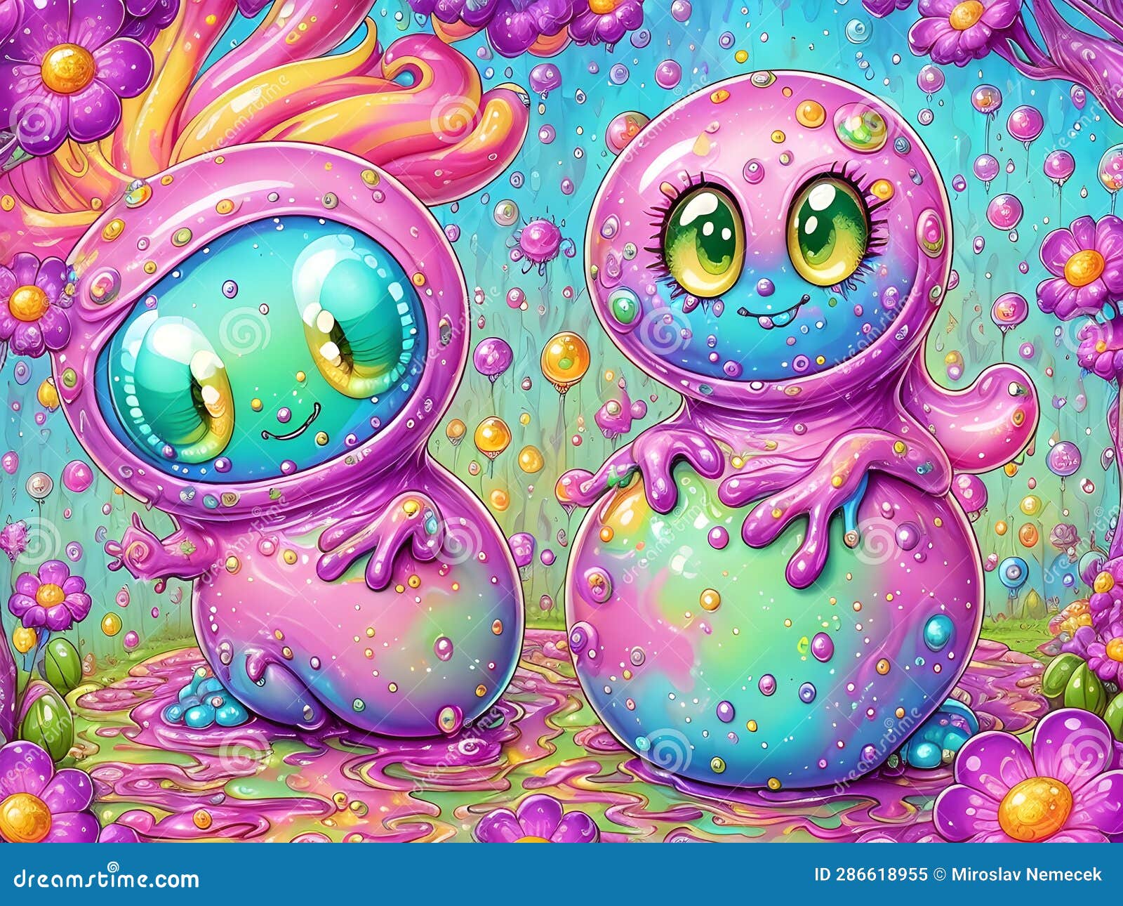 Cute Slime Creatures, Generative AI Illustration Stock Illustration ...