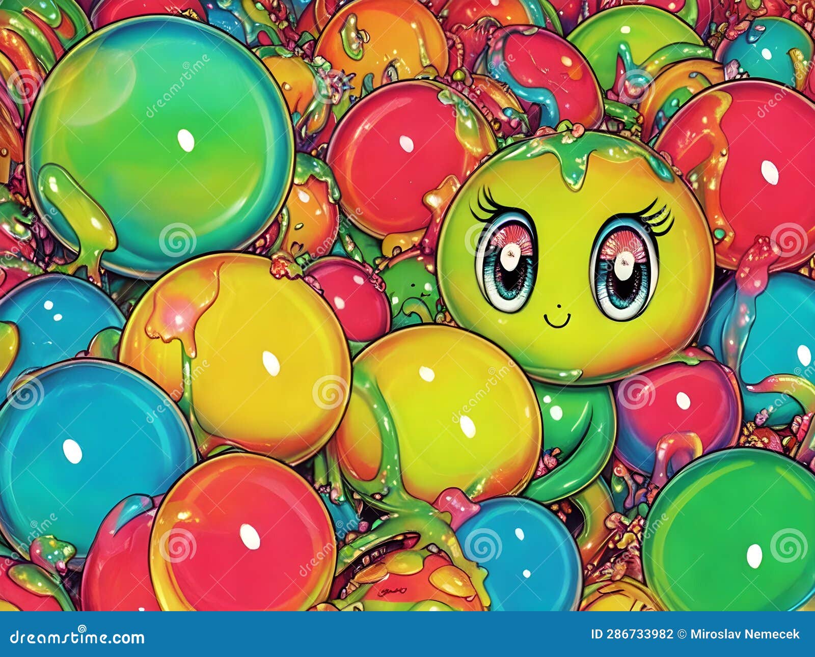 Cute Slime Creatures In Outerspace, Generative AI Illustration Stock ...