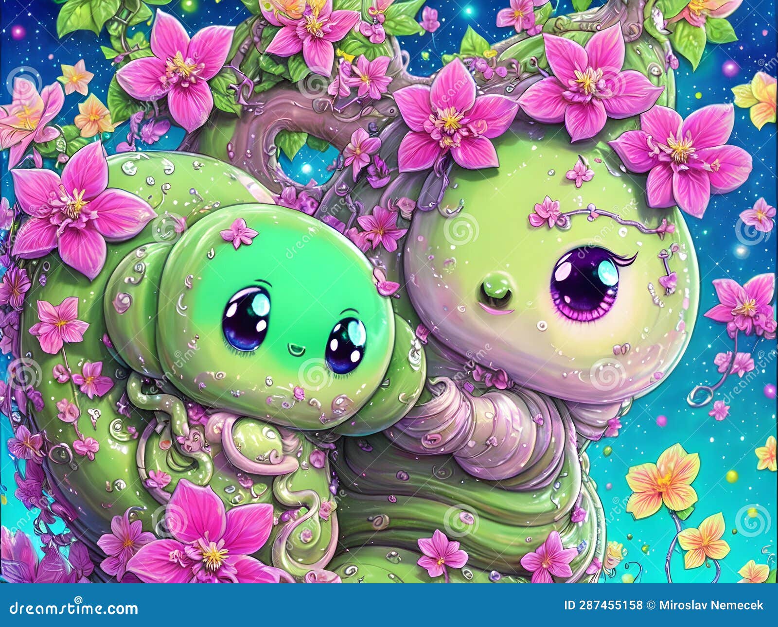 Cute Slime Creatures In Outerspace, Generative AI Illustration Royalty ...