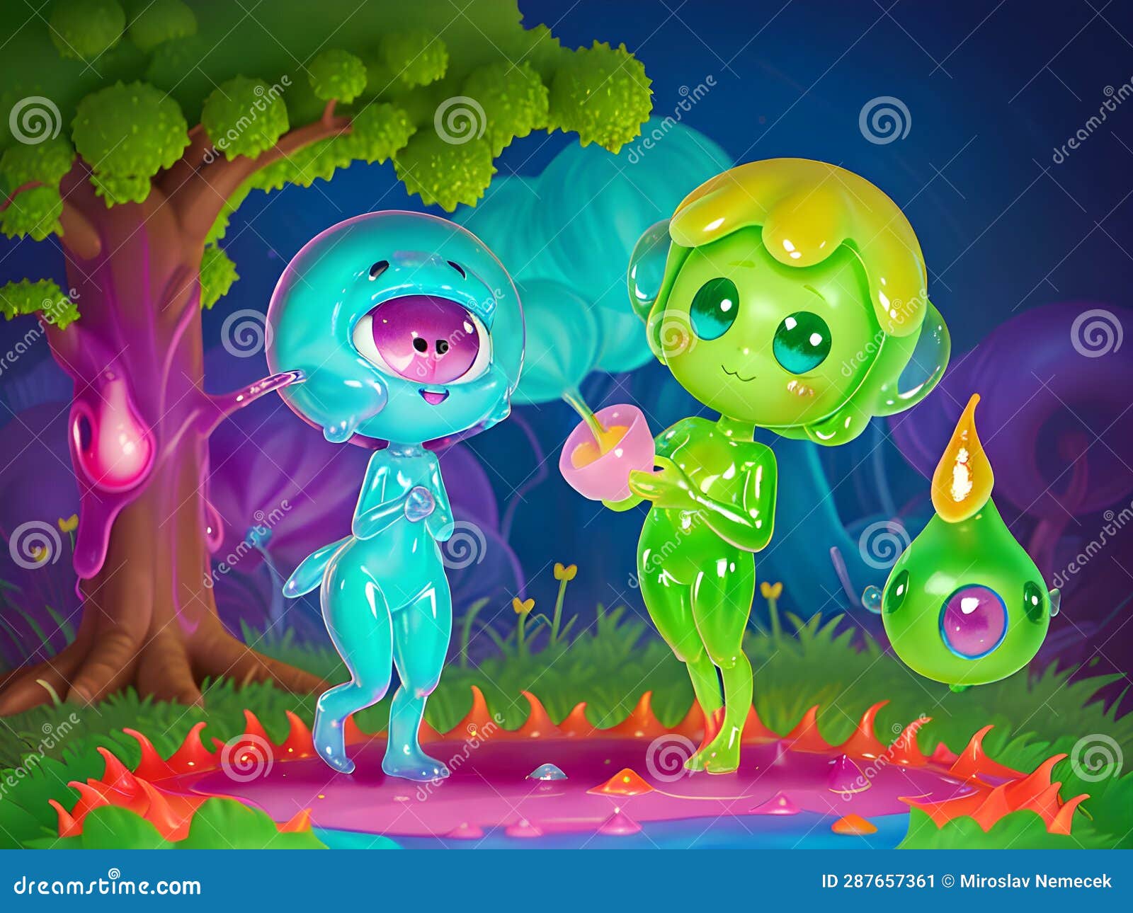 Cute Slime Creatures, Generative AI Illustration Stock Illustration ...
