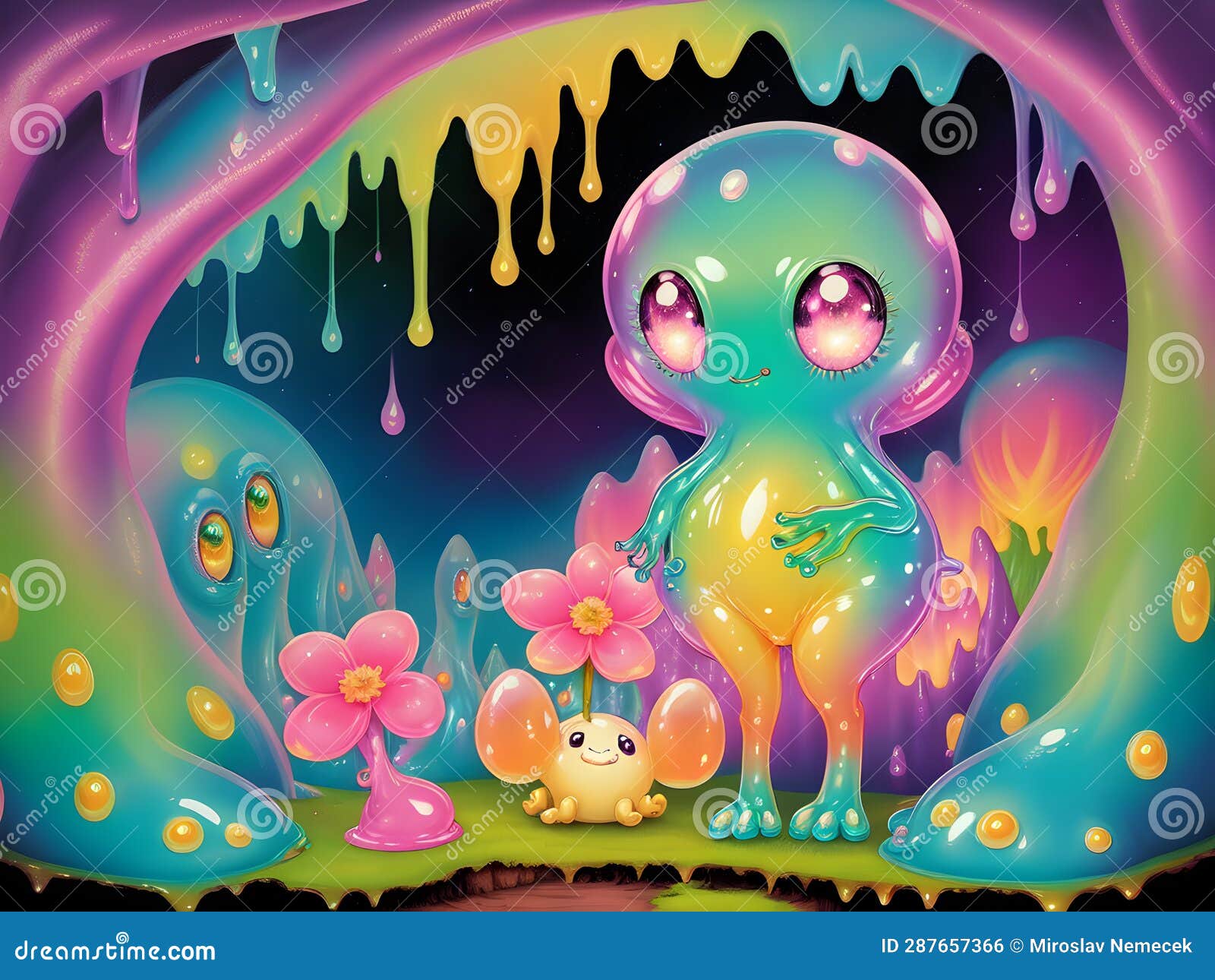 Cute Slime Creatures, Generative AI Illustration Stock Illustration ...