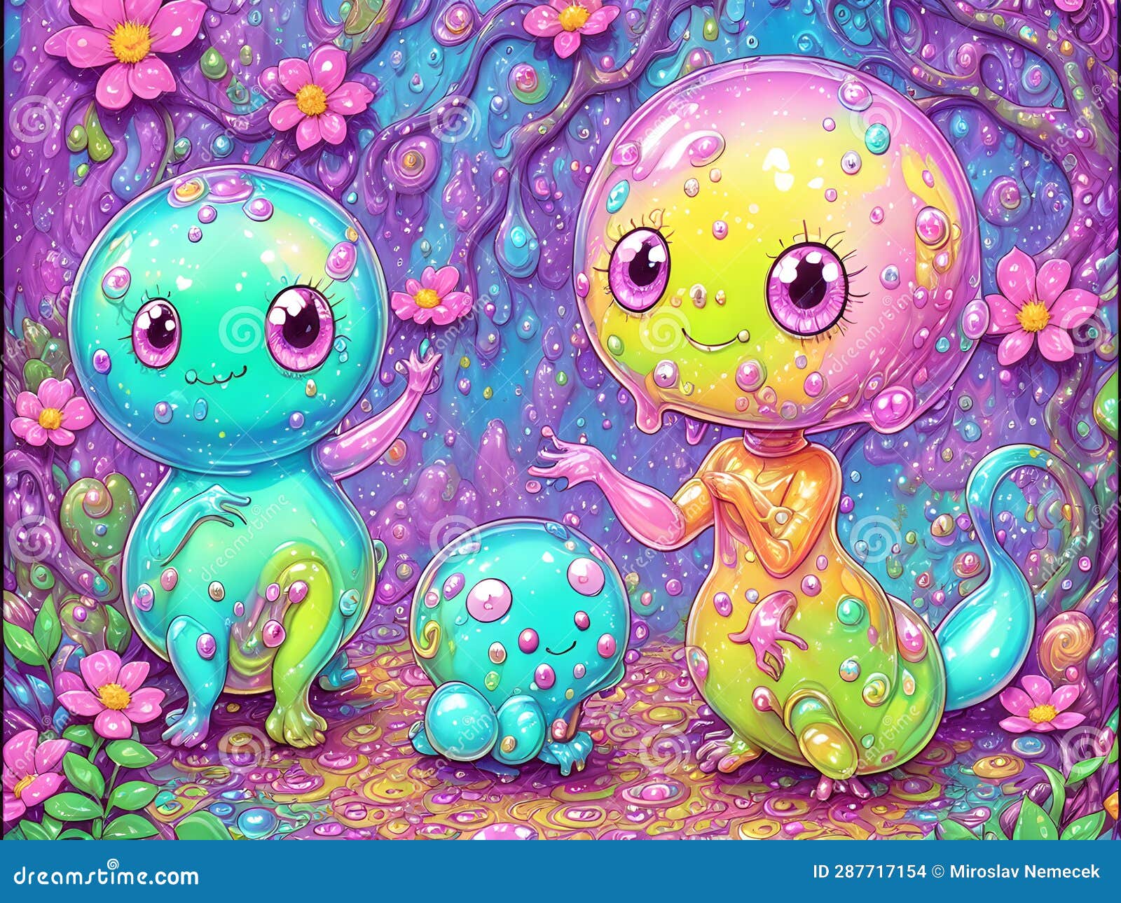 Cute Slime Creatures, Generative AI Illustration Stock Illustration ...