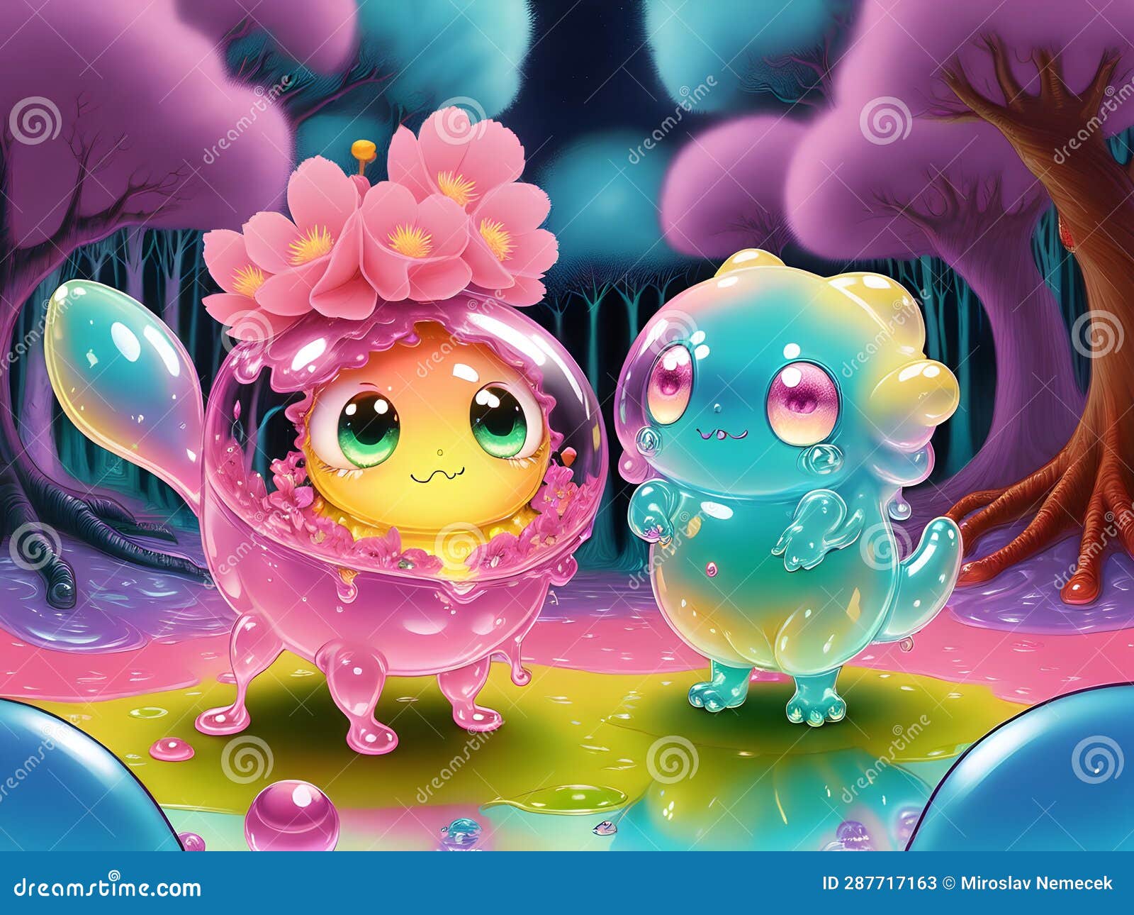 Cute Slime Creatures, Generative AI Illustration Stock Illustration ...