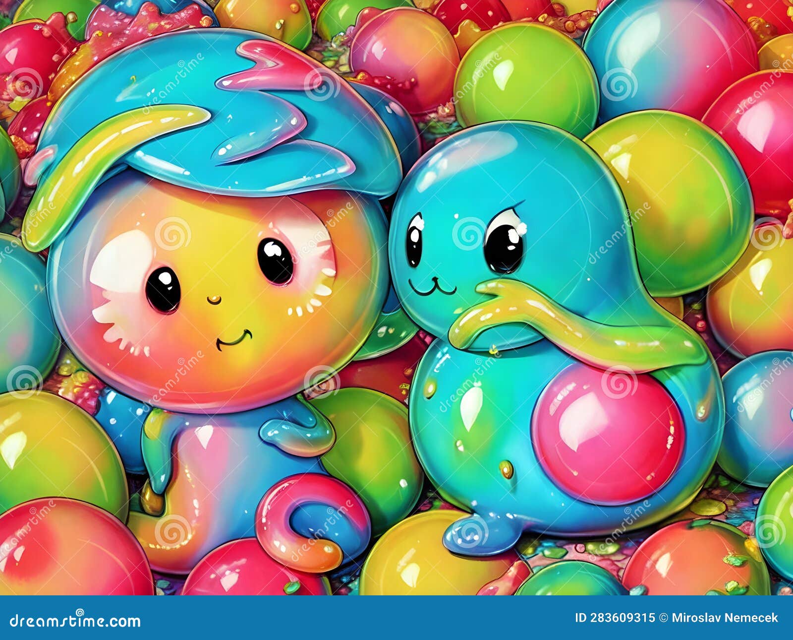 Cute Slime Creatures, Generative AI Illustration Stock Illustration ...