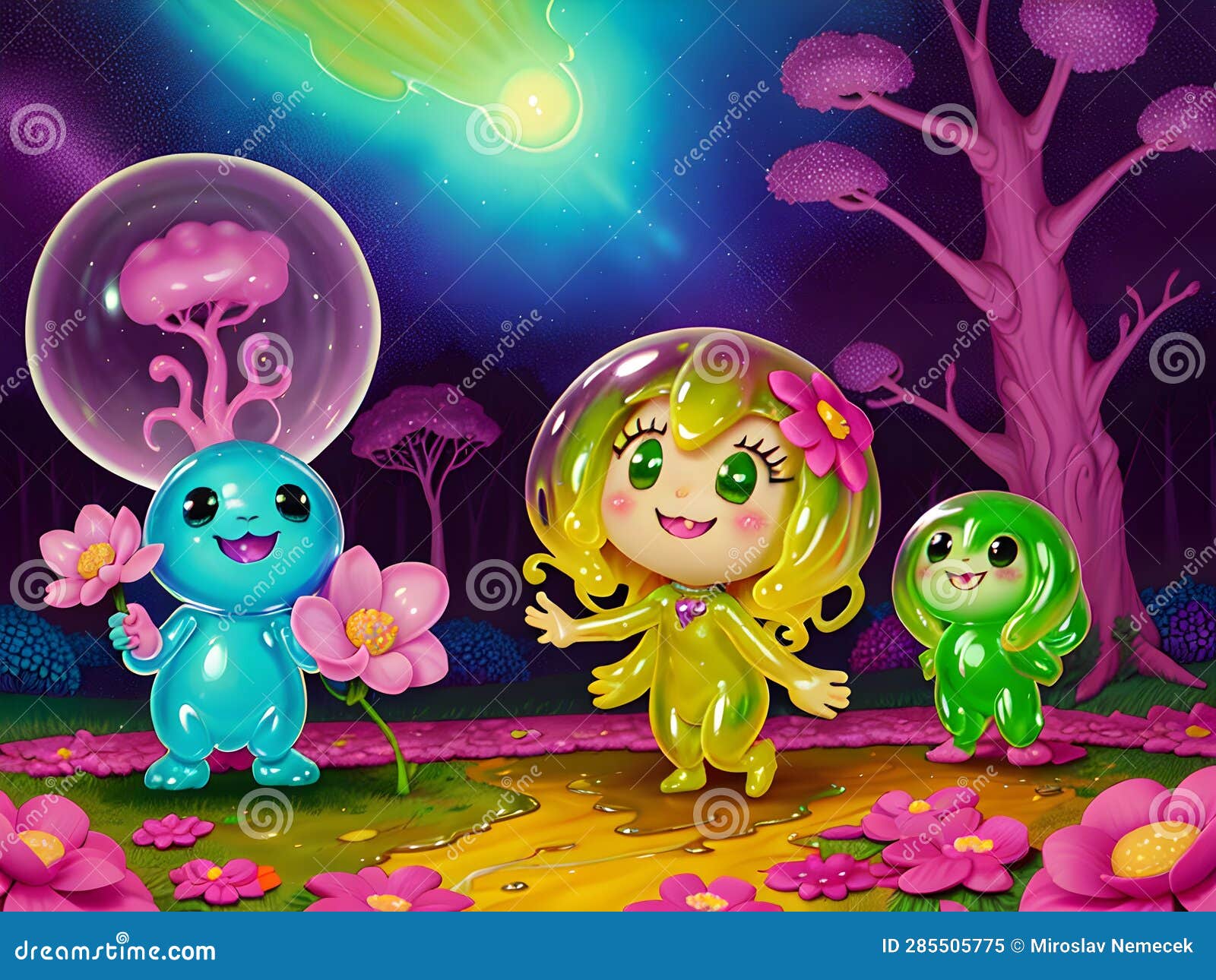 Cute Slime Creatures, Generative AI Illustration Stock Illustration ...