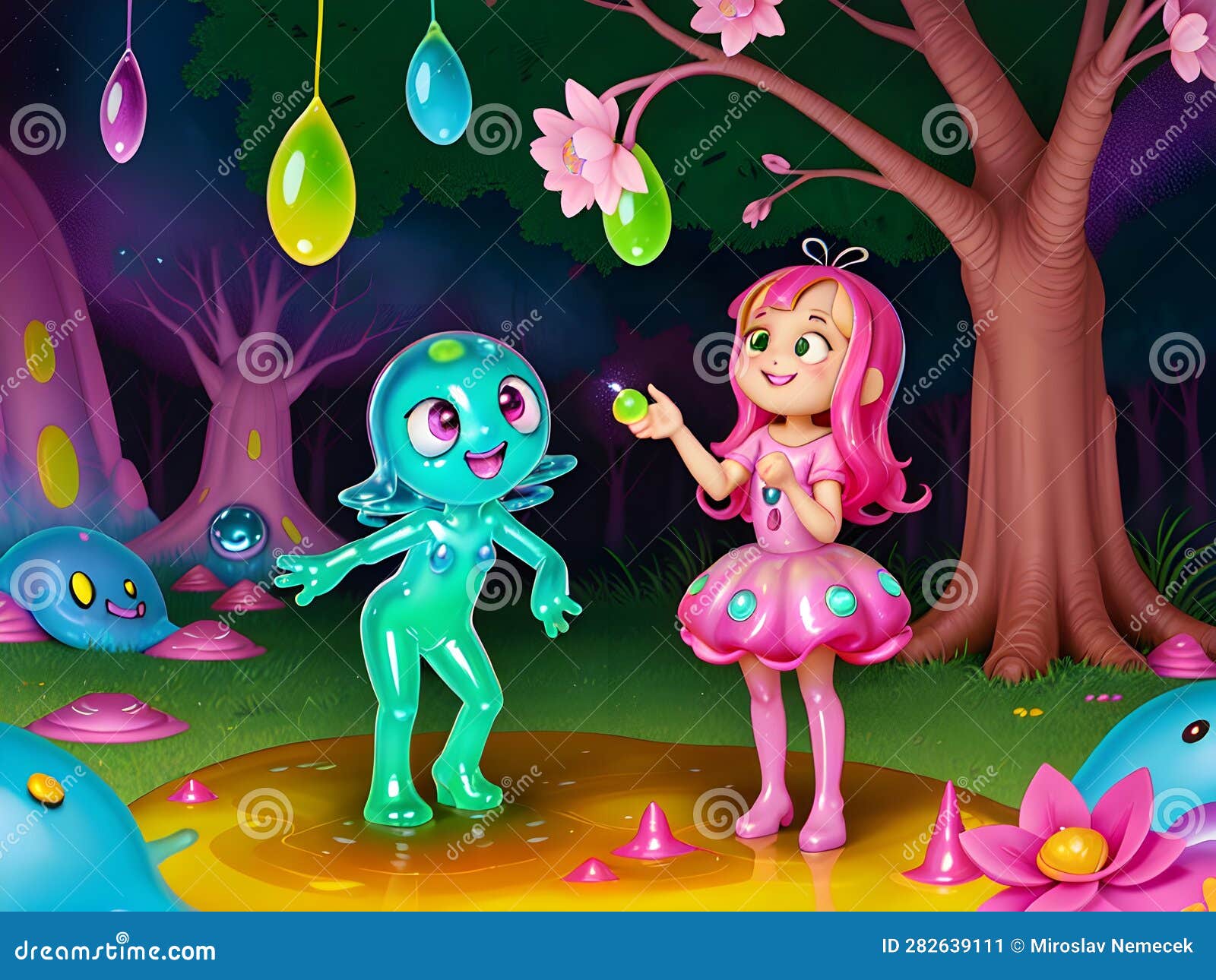 Cute Slime Creatures, Generative AI Illustration Stock Illustration ...