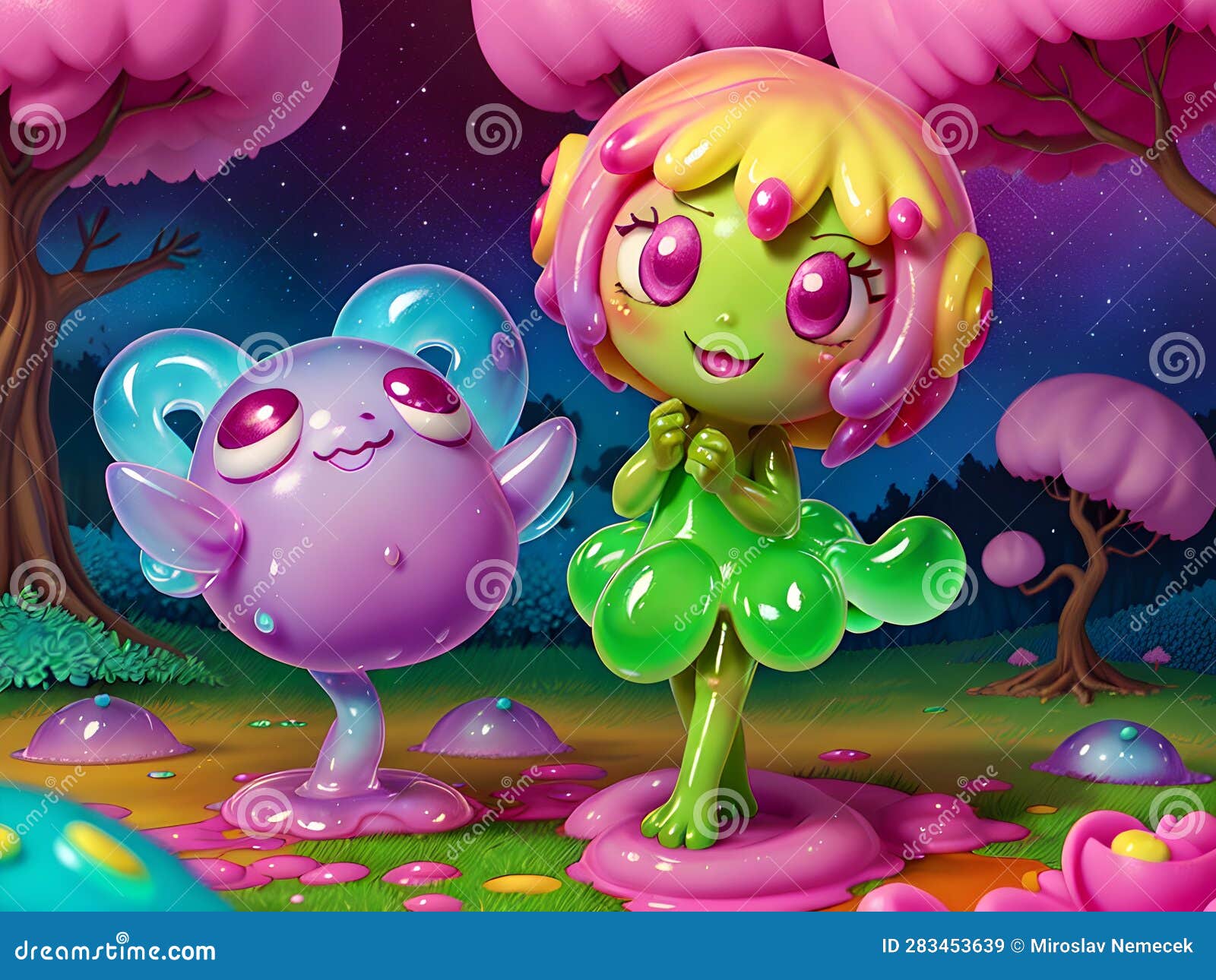 Cute Slime Creatures, Generative AI Illustration Stock Image - Image of ...