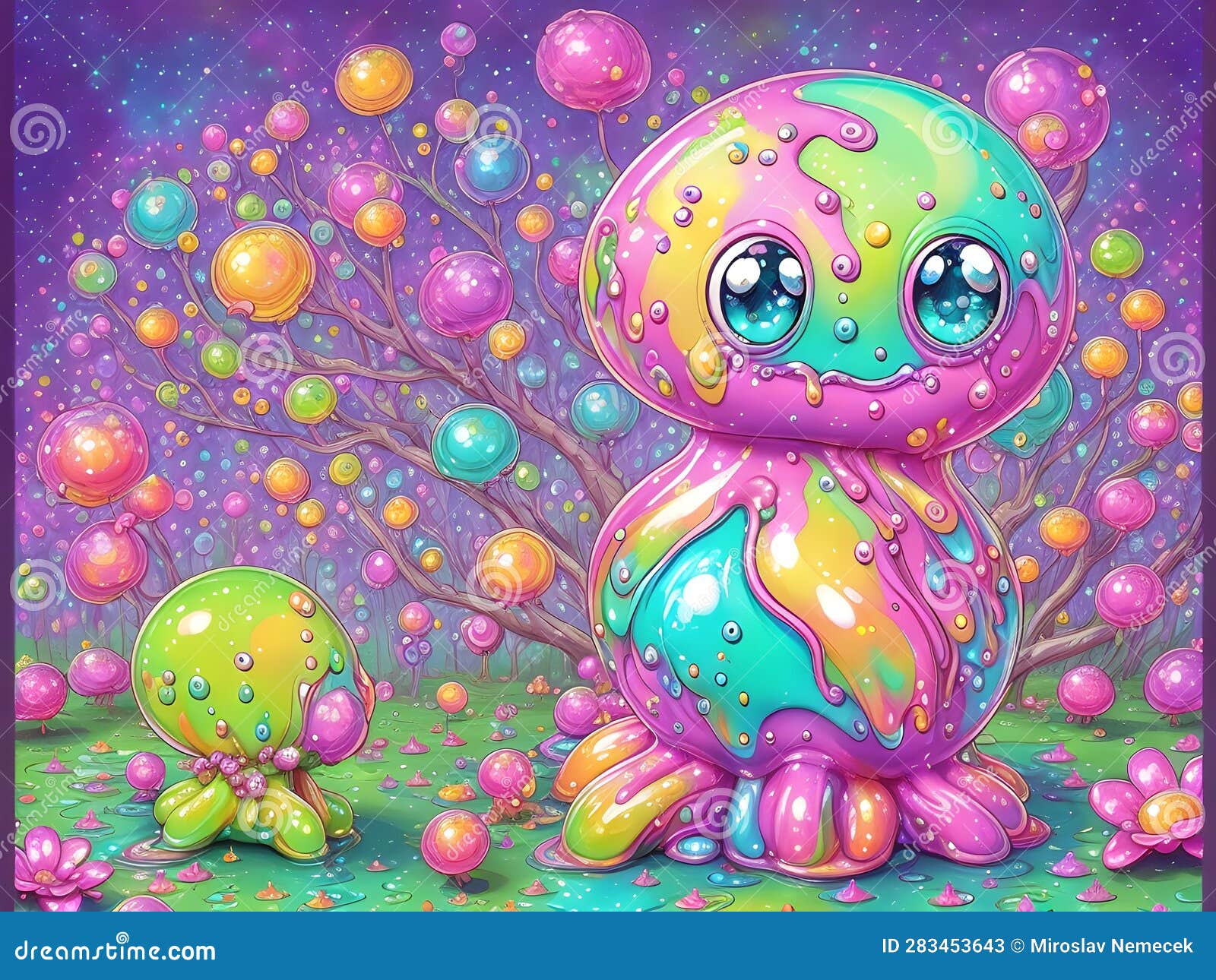 Cute Slime Creatures, Generative AI Illustration Stock Image - Image of ...