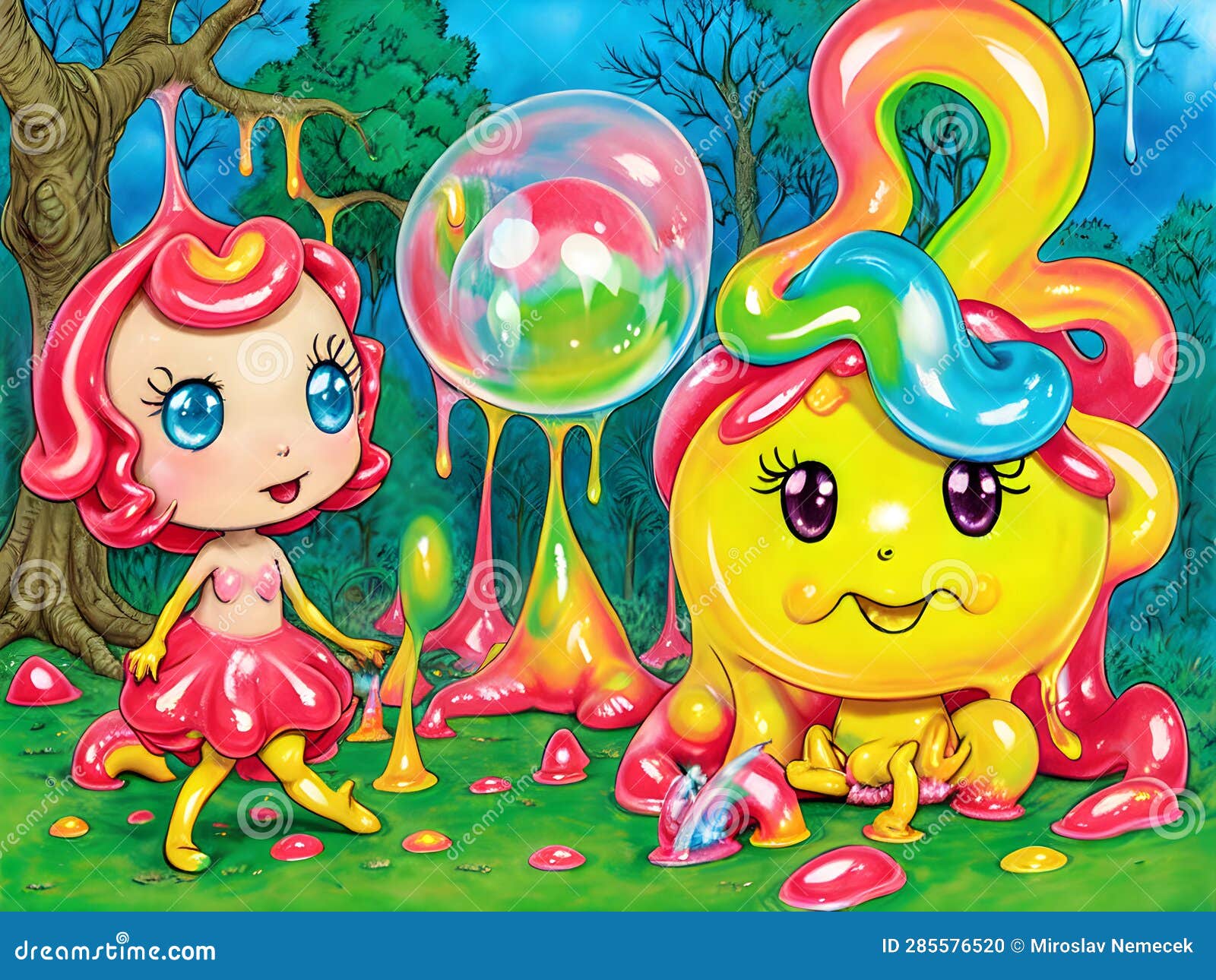 Cute Slime Creatures, Generative AI Illustration Stock Illustration ...