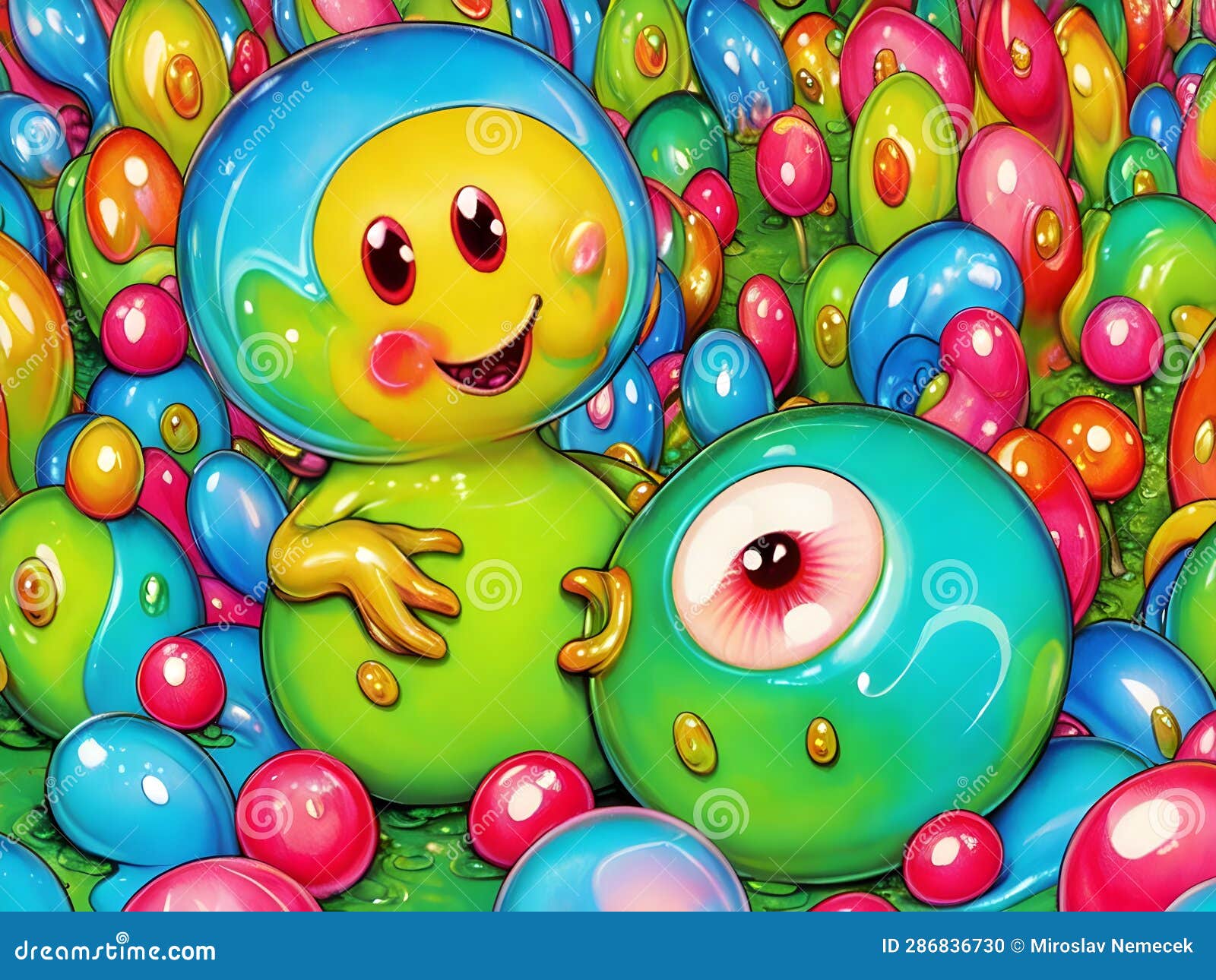 Cute Slime Creatures, Generative AI Illustration Stock Illustration ...