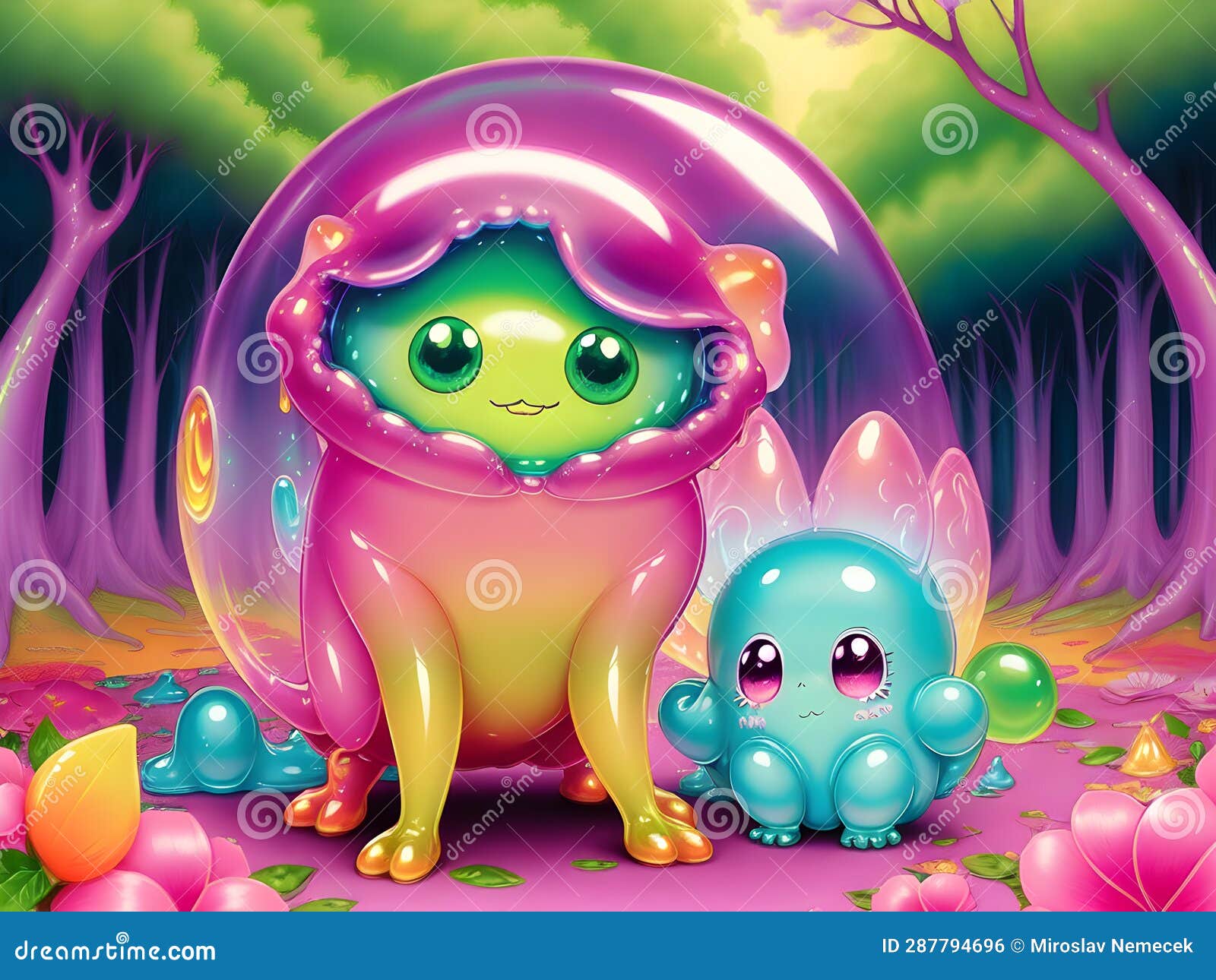 Cute Slime Creatures, Generative AI Illustration Stock Illustration ...