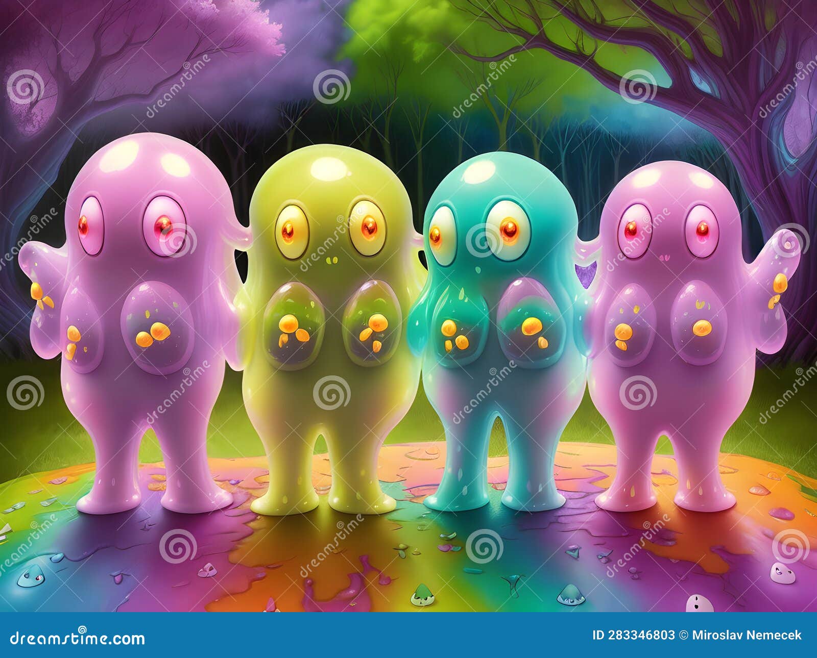 Cute Slime Creatures Ghosts, Generative AI Illustration Stock ...
