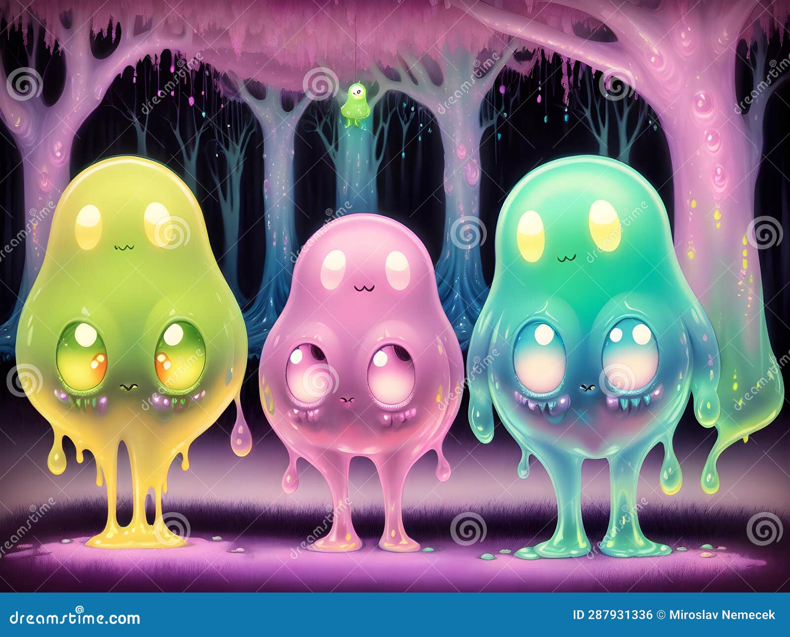 Cute Slime Creatures Ghosts, Generative AI Illustration Stock ...